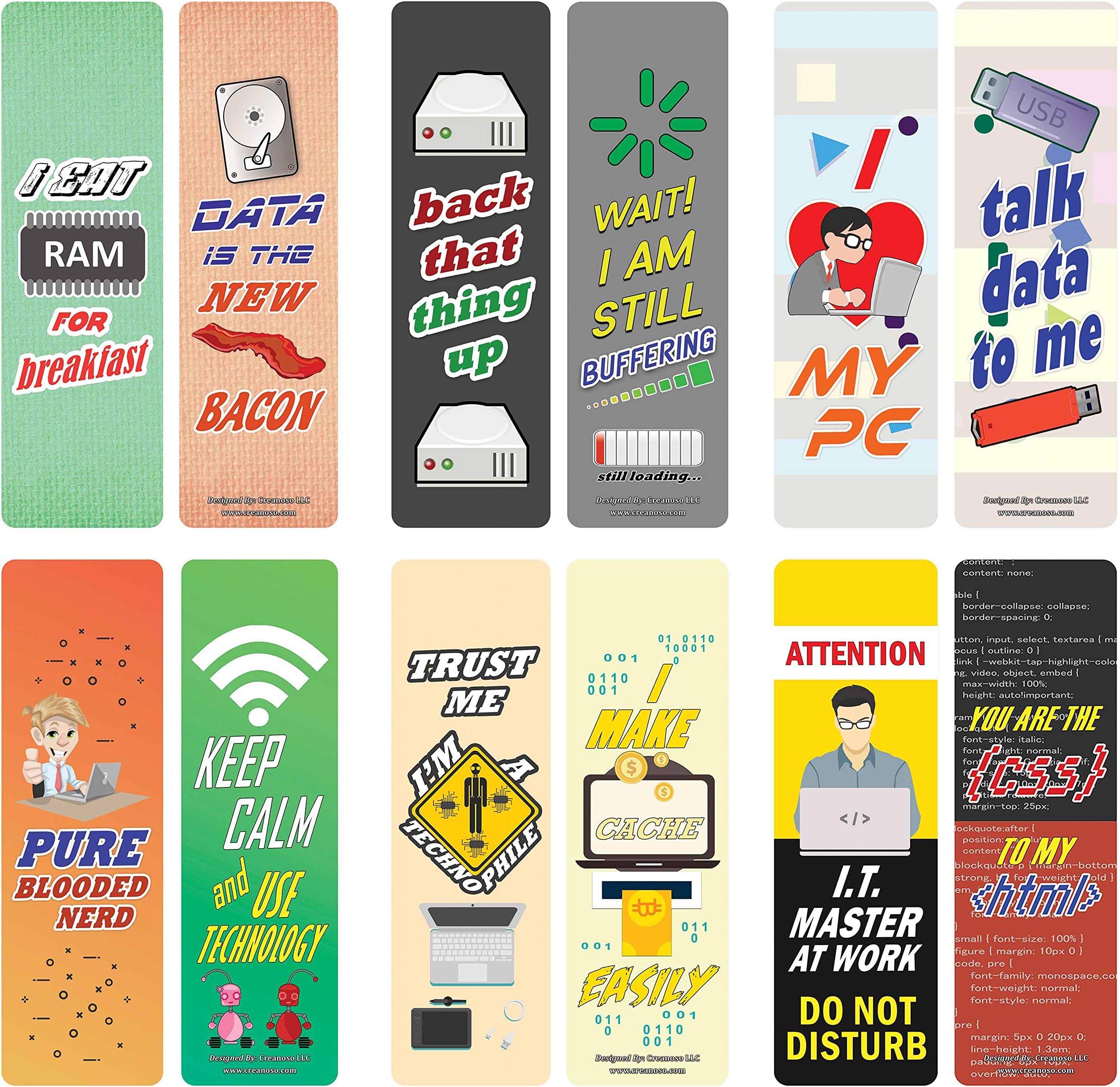 Amazon.com: Creanoso Techie Sayings Technology Bookmarks (30-Pack ...