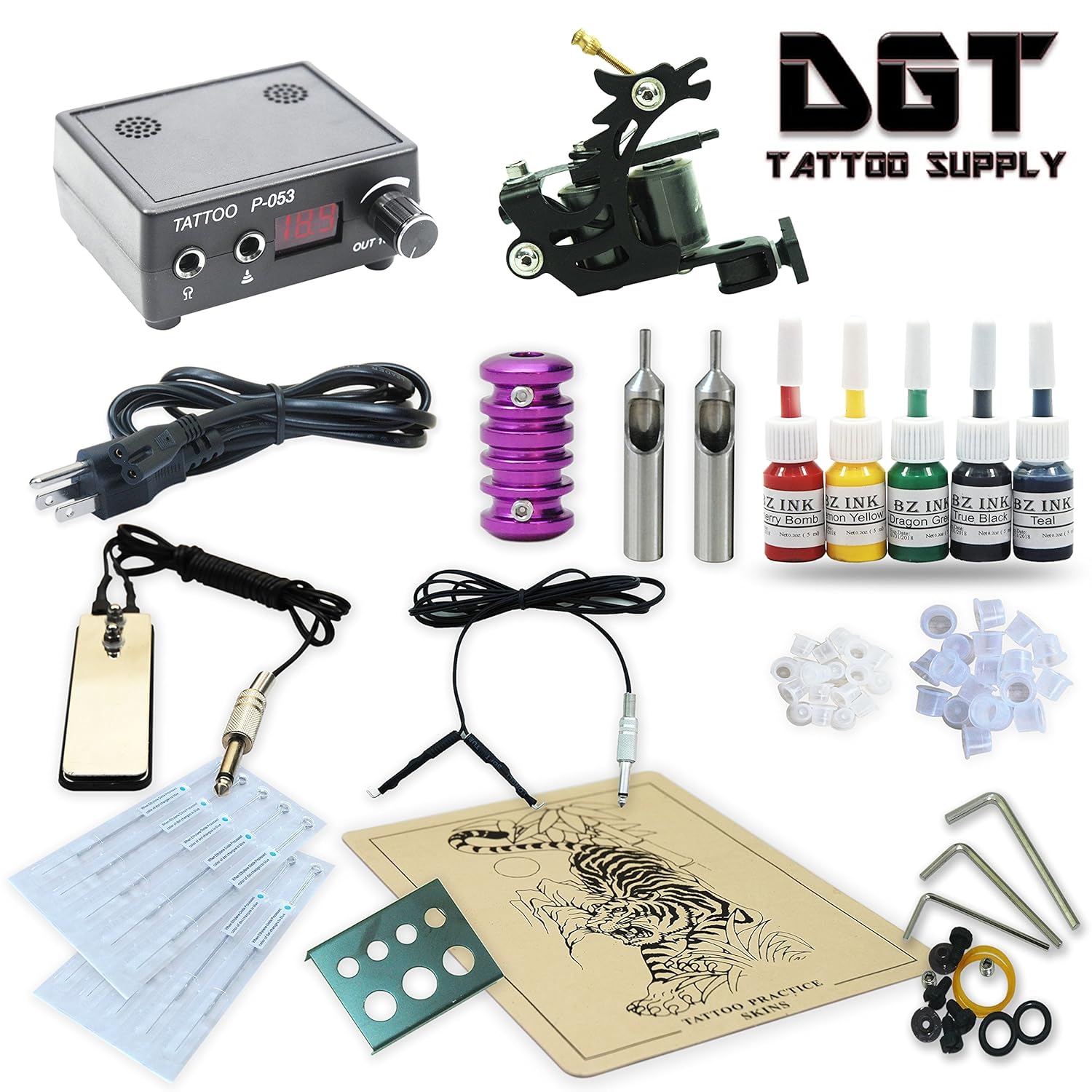 Amazon.com: Complete Tattoo Kit 1 Machines Power Supply 5 colors ink ...
