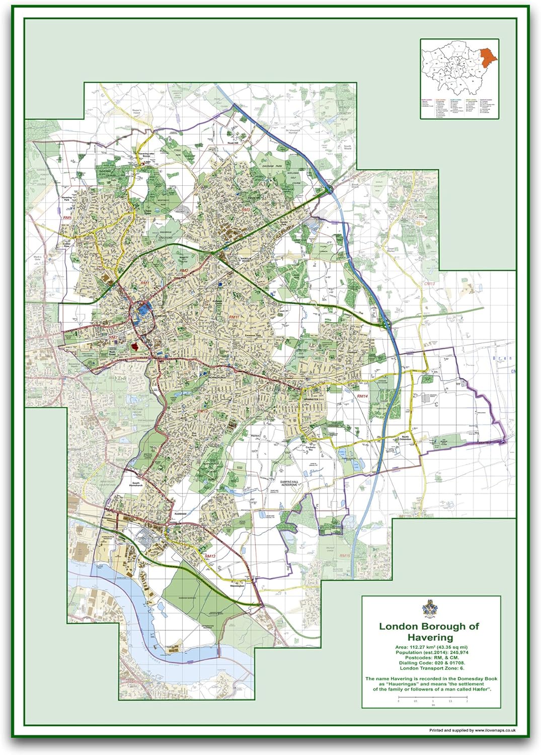 London Borough Map - Havering - Size A0-84.1 x 118.9cm - Paper ...
