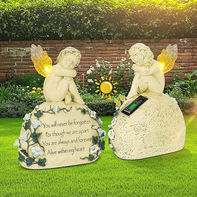 Amazon.com: Inyrasnowdis Garden Angel Memorial Stones with Solar Lights ...