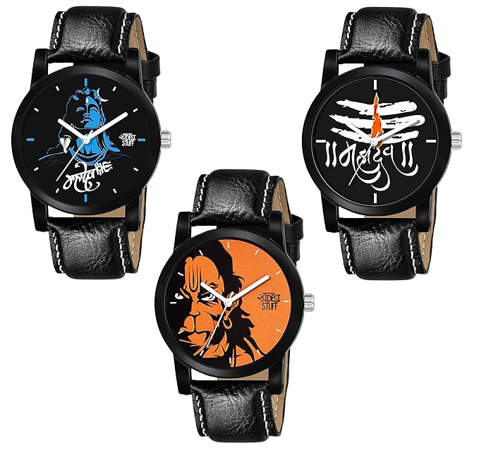 Buy SWADESI STUFF Black Dial Analogue Leather Lord Shiva Hanuman Men's ...