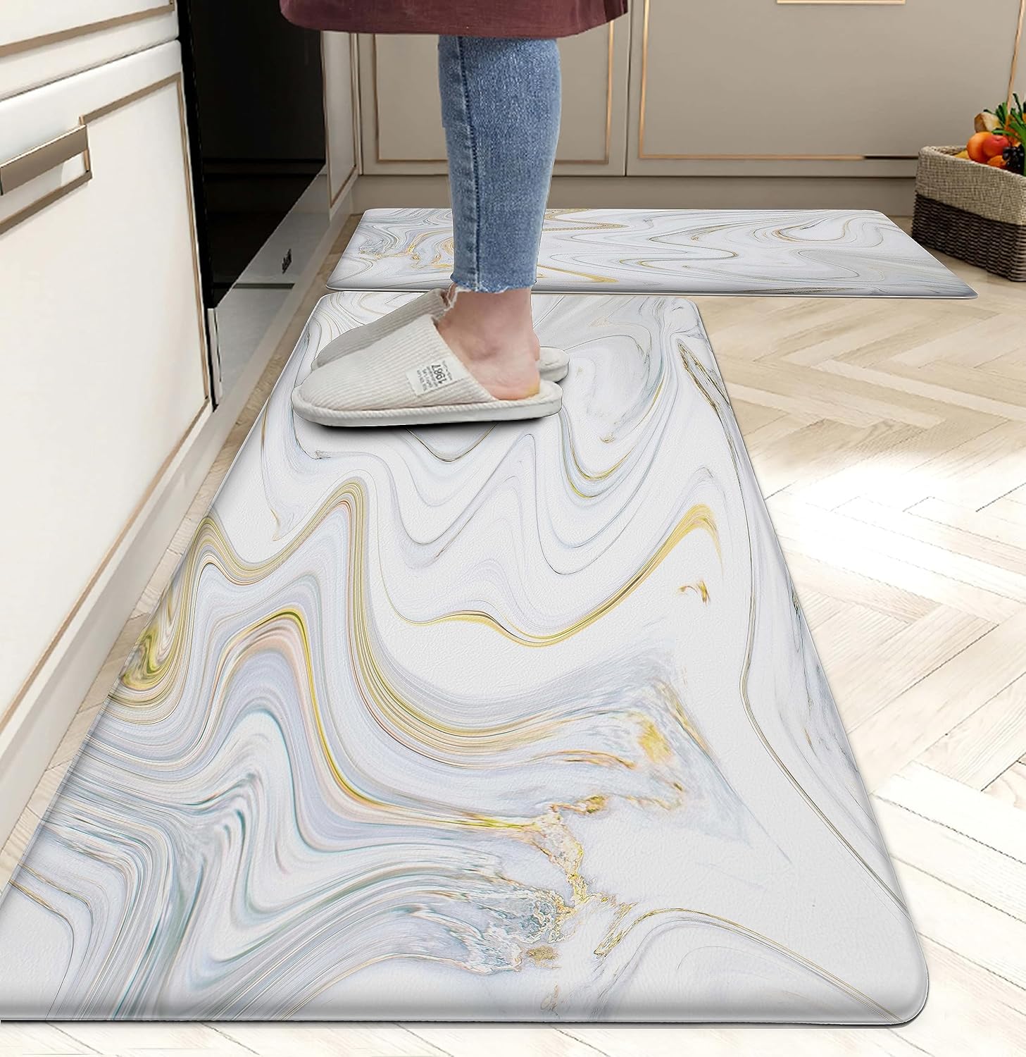 Amazon.com: tubeamin Juego de 2 tapetes de cocina con diseño de mármol ...