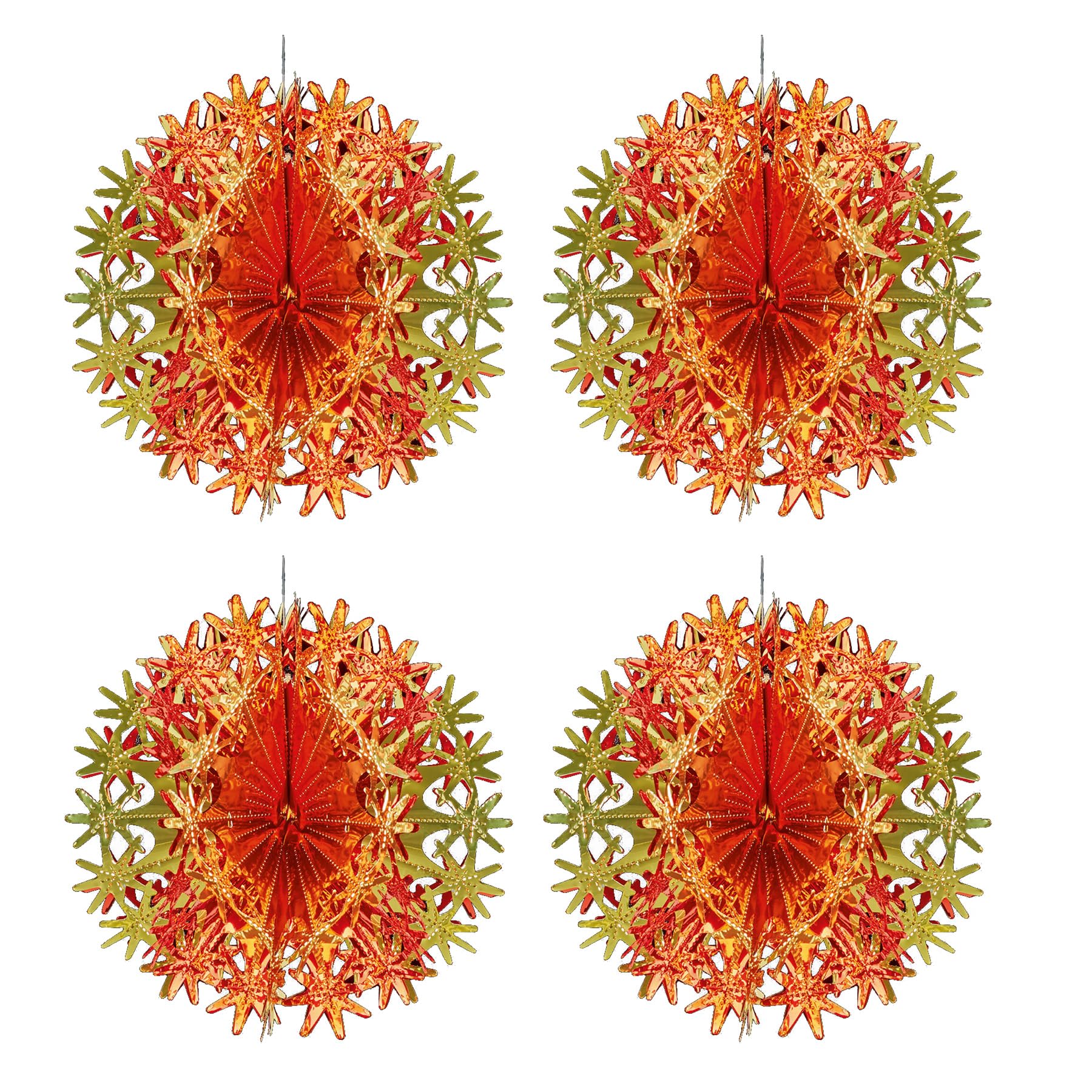 Foil Ceiling Decorations Red/Gold Christmas 2 Tone - Set 4 30cm Balls ...
