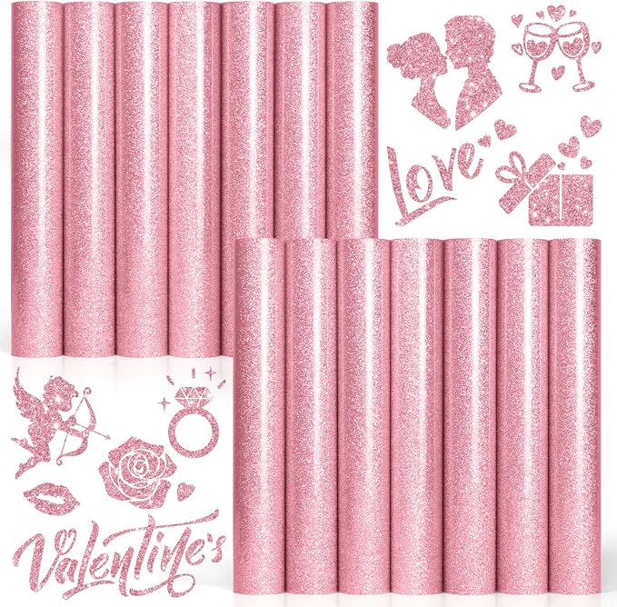 Amazon.com: Pink Glitter Heat Transfer Vinyl HTV,14 Pack 12"x10" Iron ...