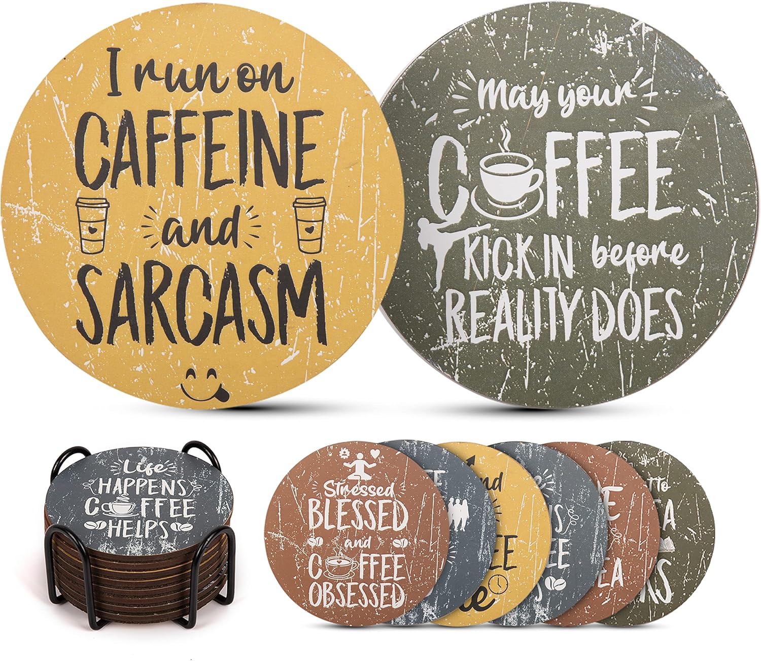 Amazon.com: Habitage Funny Coasters for Coffee Table - Set of 8 with ...