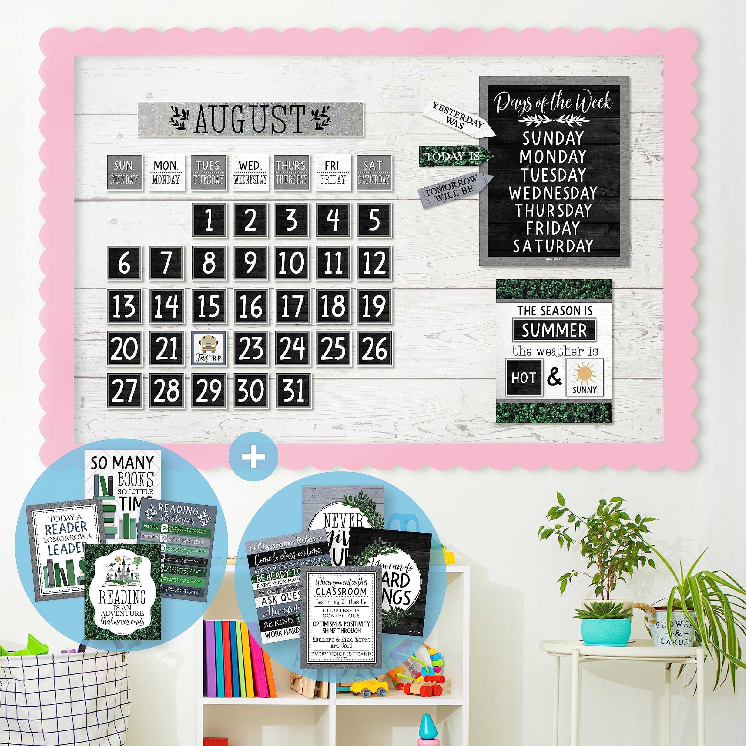 Amazon.com : 1 Farmhouse Classroom Calendar Set Bulletin Board Sets For ...