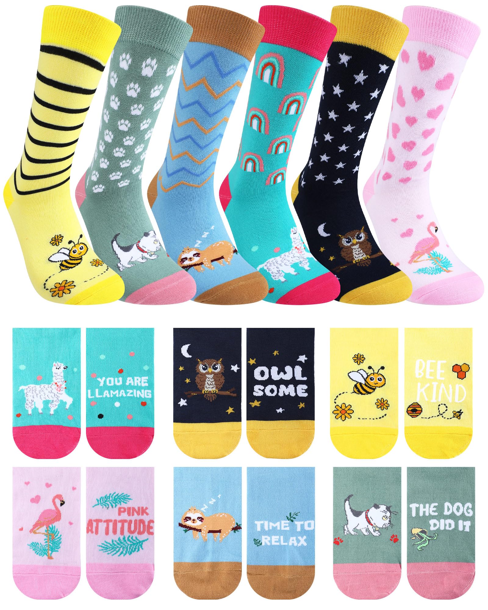 Amazon.com: Bunnycool 6 Pairs Funny Animal Socks for Women Fun Text ...