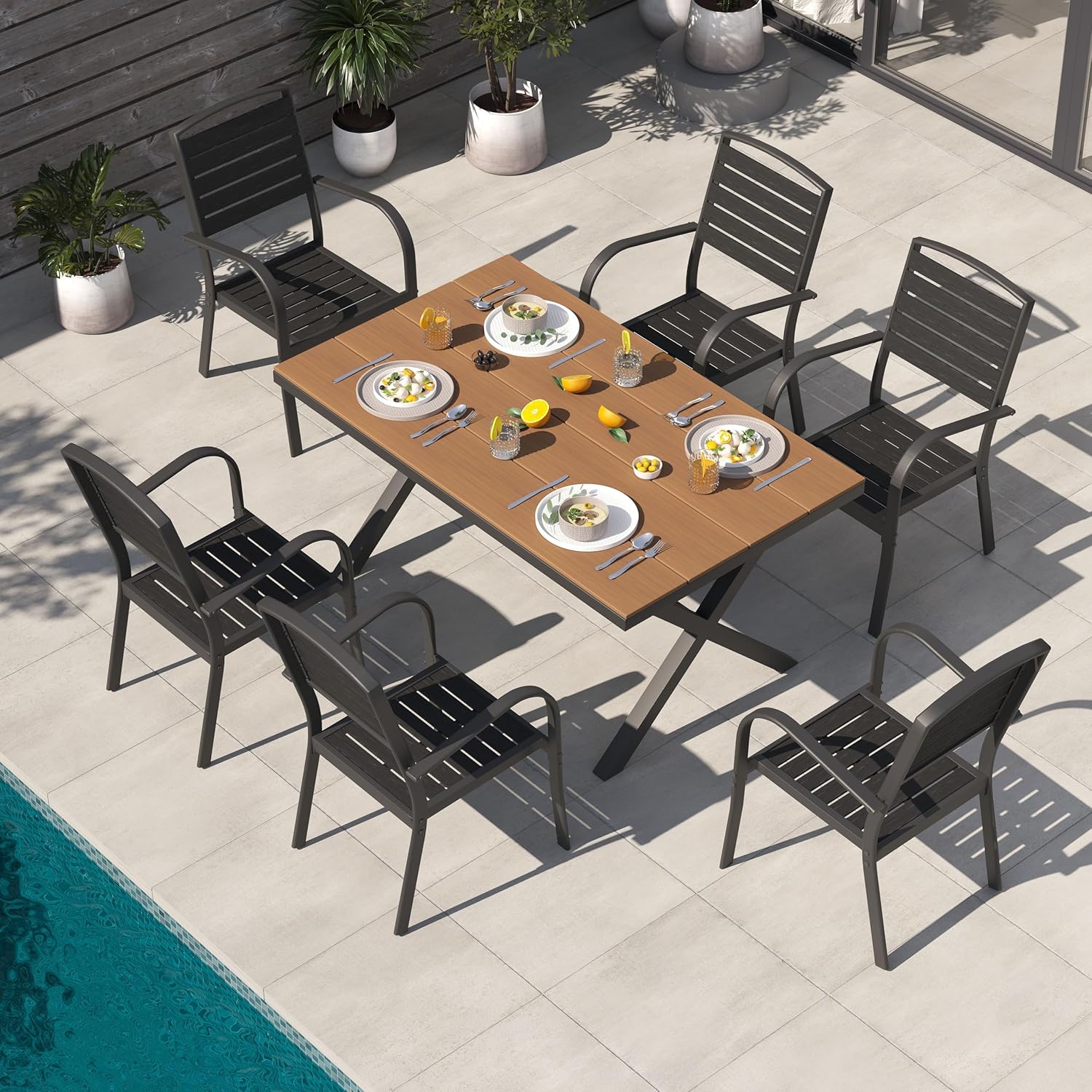 Amazon.com: Patiorama 7 Pieces Patio Dining Set, Aluminum Outdoor ...