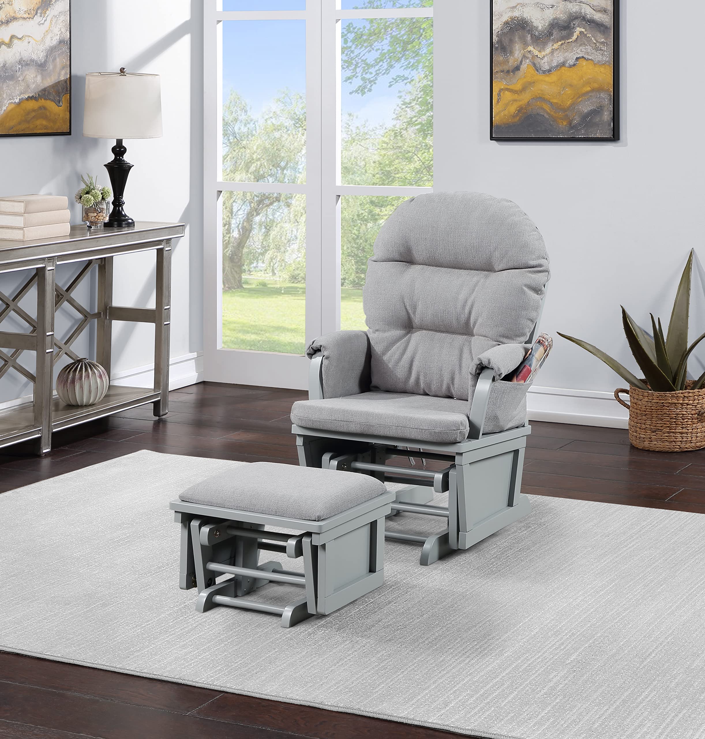 Amazon.com: HomVent Nursery Glider Rocking Chair with Ottoman Set, Wood ...