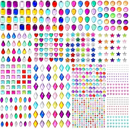 Gem Stickers for Crafts, 1876 Pcs 12 Shapes Self Adhesive Rhinestone ...