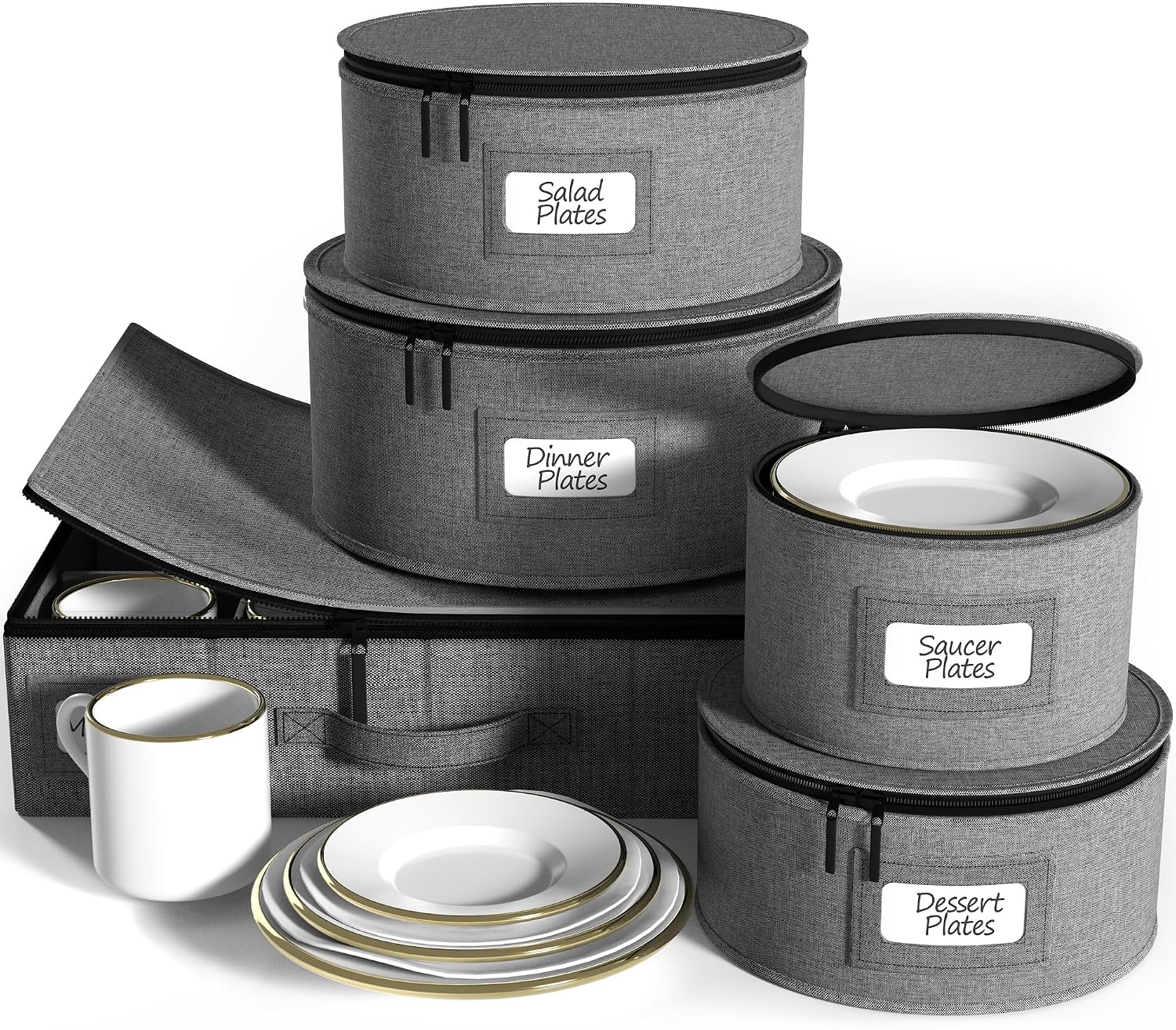 Sorbus China Dinnerware Storage Organizer Hard Shell 5-Piece Set for ...