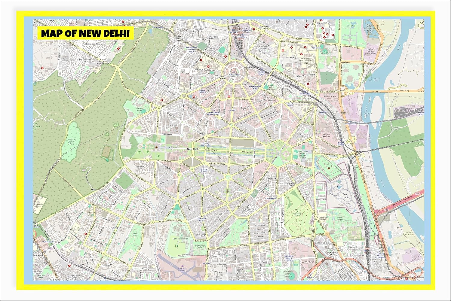 Amazon.com: 20x30 - Map of New Delhi with Neighborhoods, Streets, Roads ...