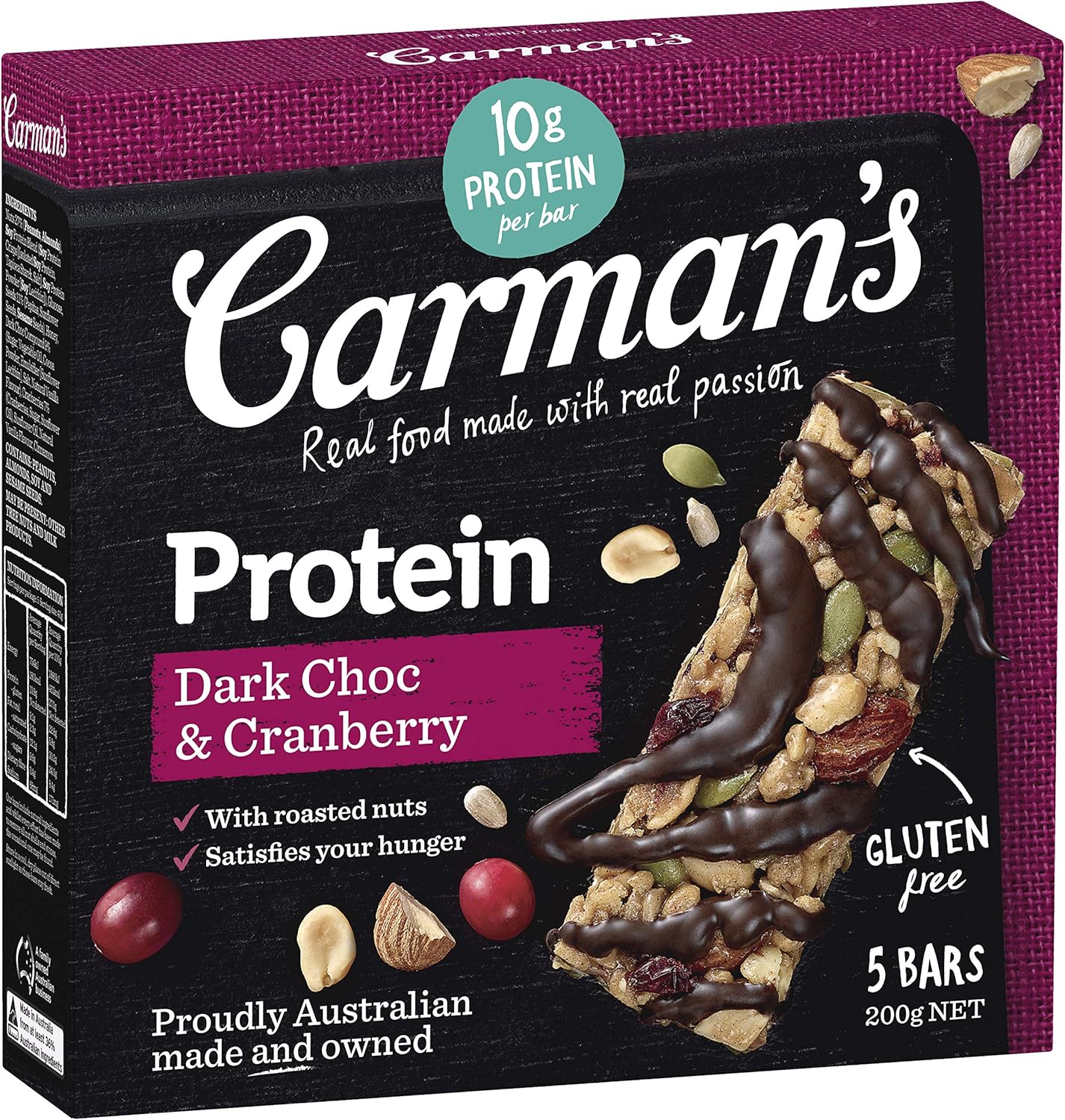 Carman's Gourmet Protein Bar Dark Choc & Cranberry, 200 g : Amazon.com ...
