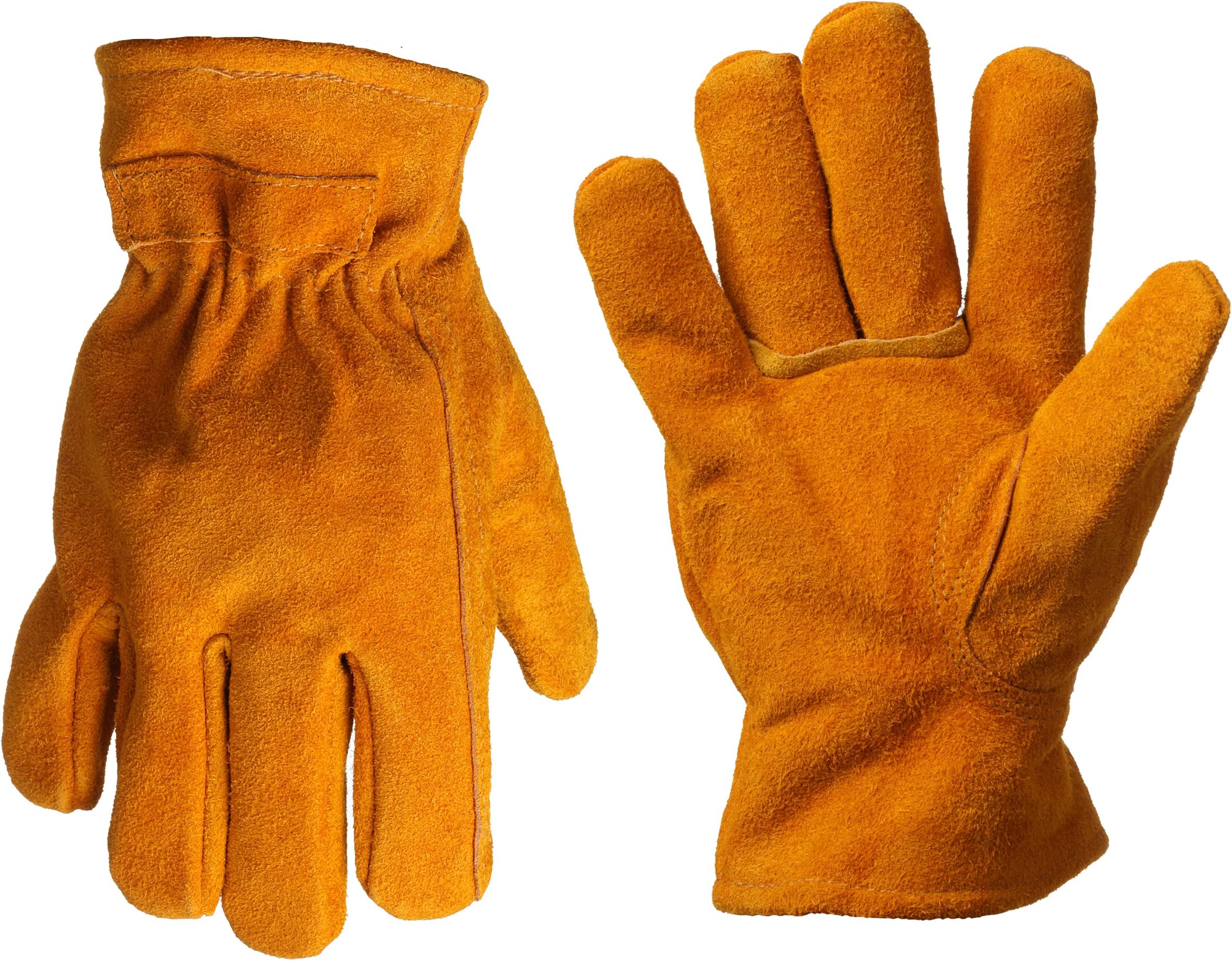 Leather Work Gloves Stretchable Wrist Tough Cowhide Safe Working Glove ...