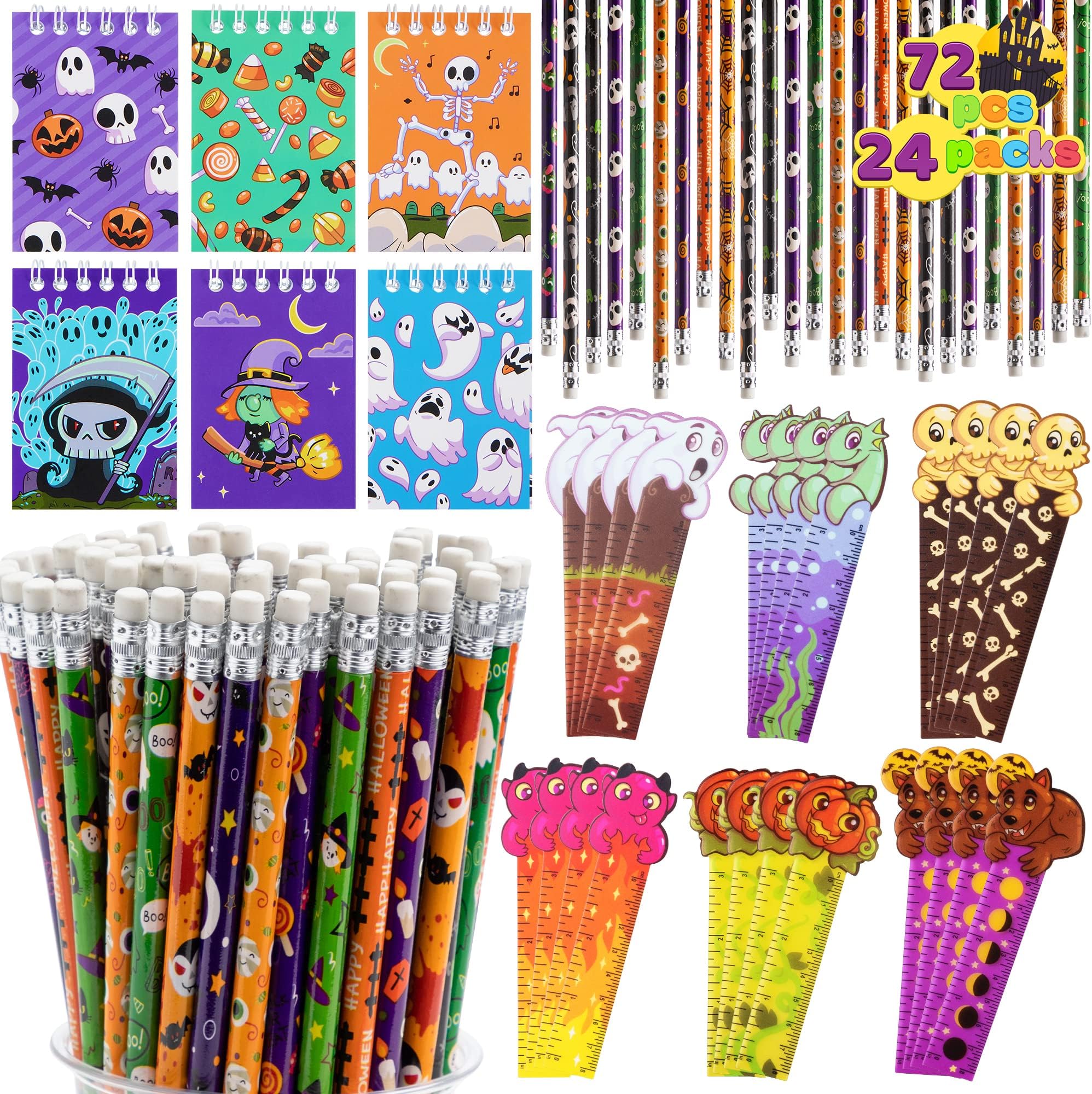 Amazon.com: xutengy 72Pcs Halloween Pencils Stationery Party Favors Set ...