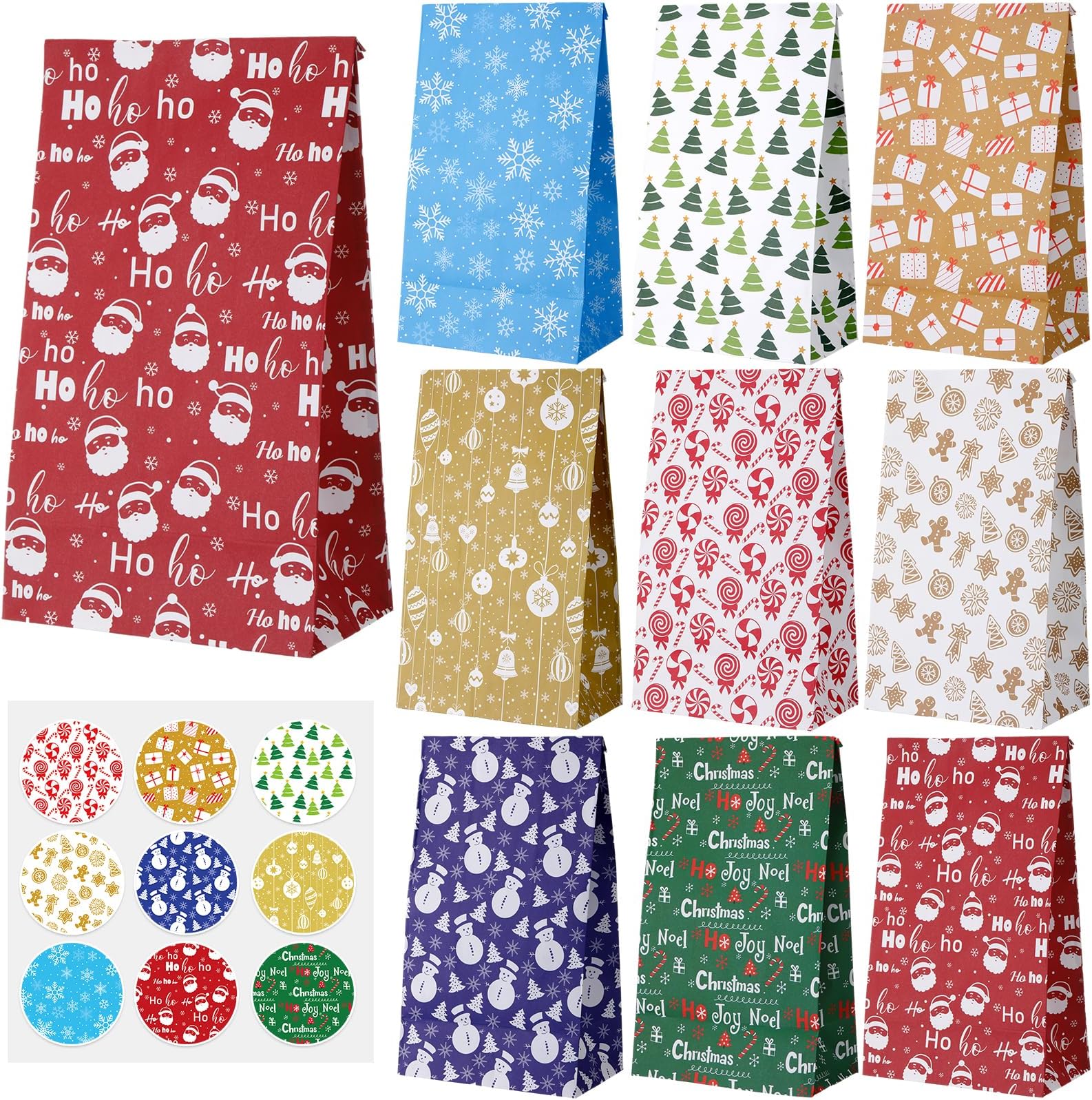 Amazon.com: Jetec 90 Pcs Christmas Goodie Bags with Sealing Stickers ...