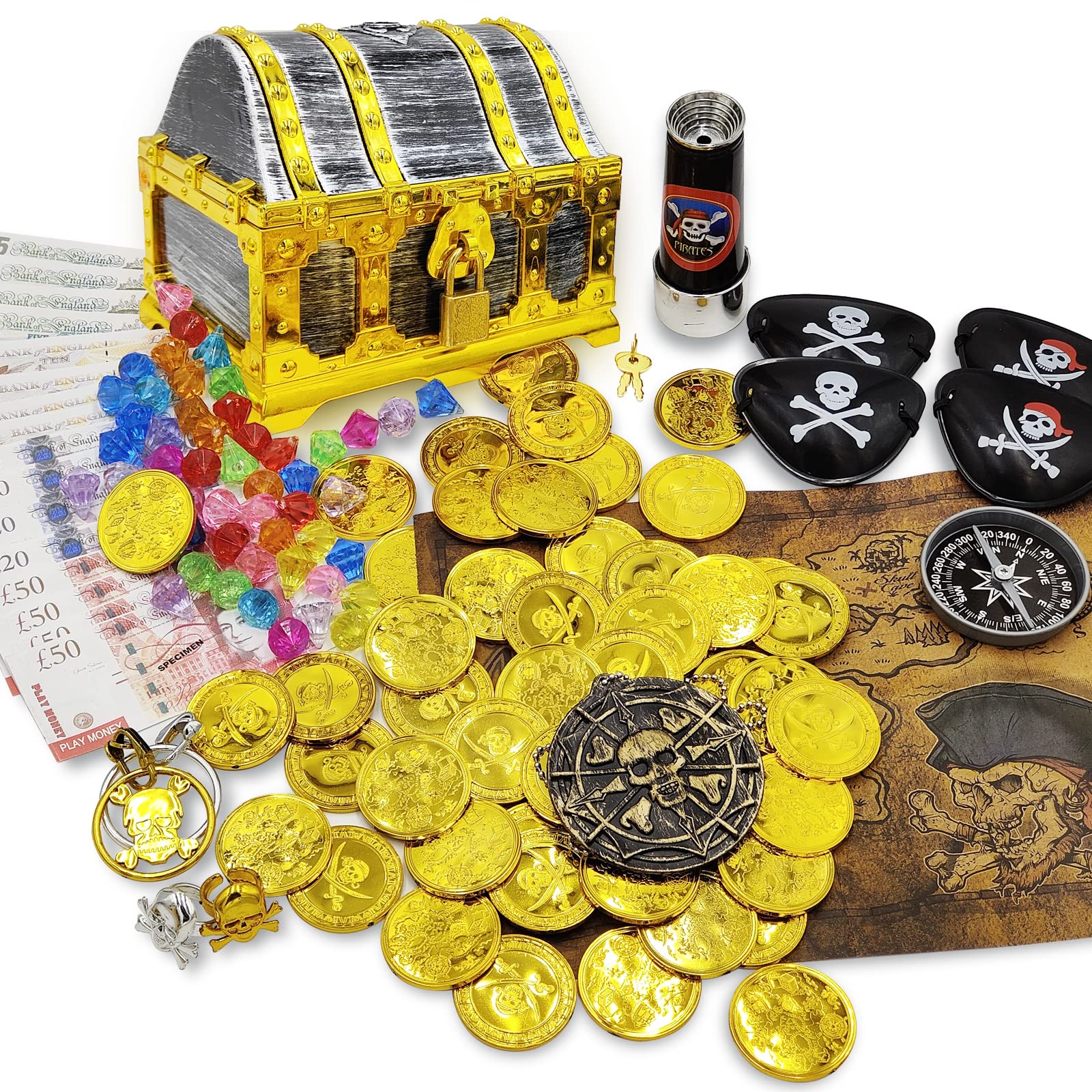 Snapklik.com : 128 Pieces Kids Golden Frame Pirate Treasure Chest Toy ...