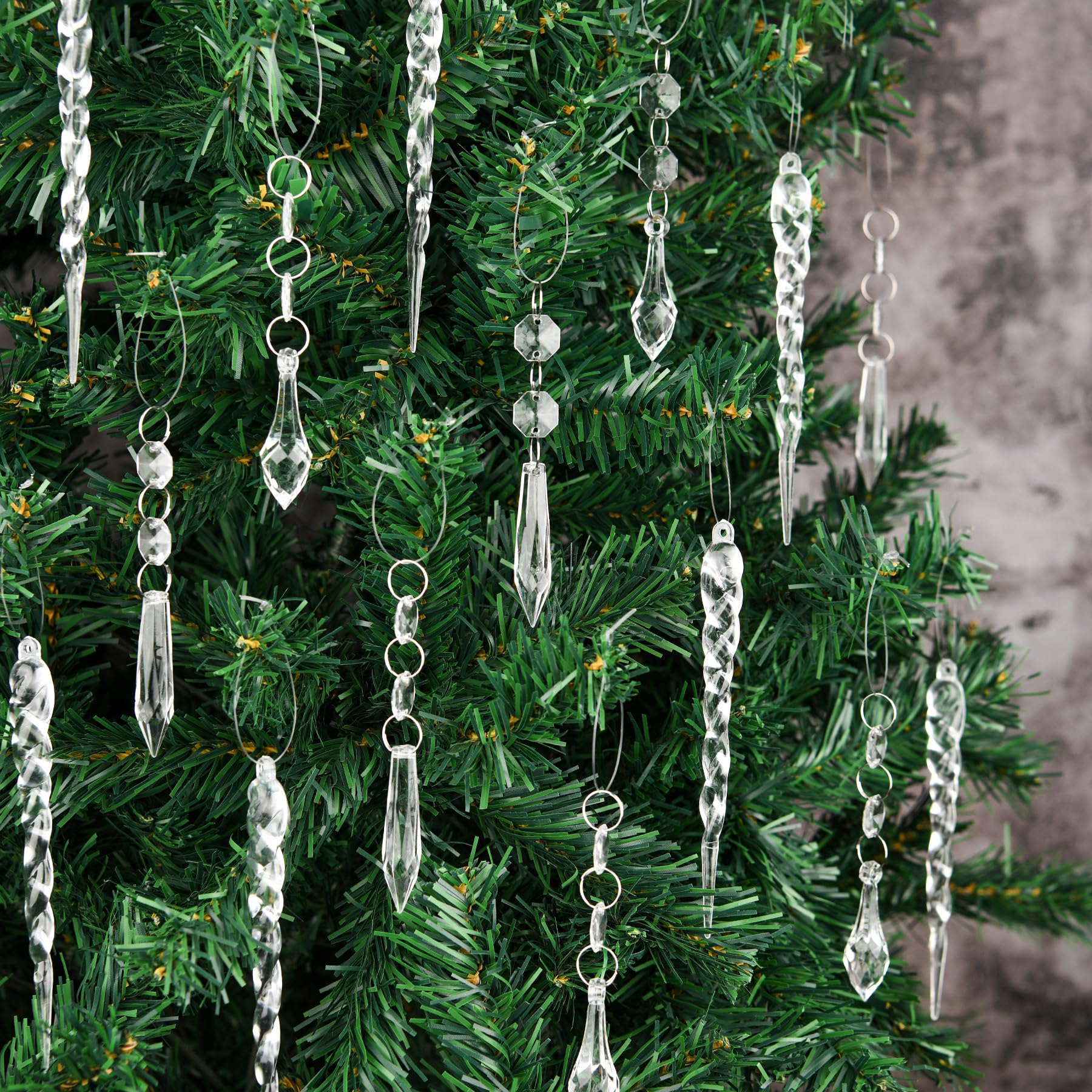 Amazon.com: 20pcs Christmas Icicle Ornaments Crystal Christmas Tree ...