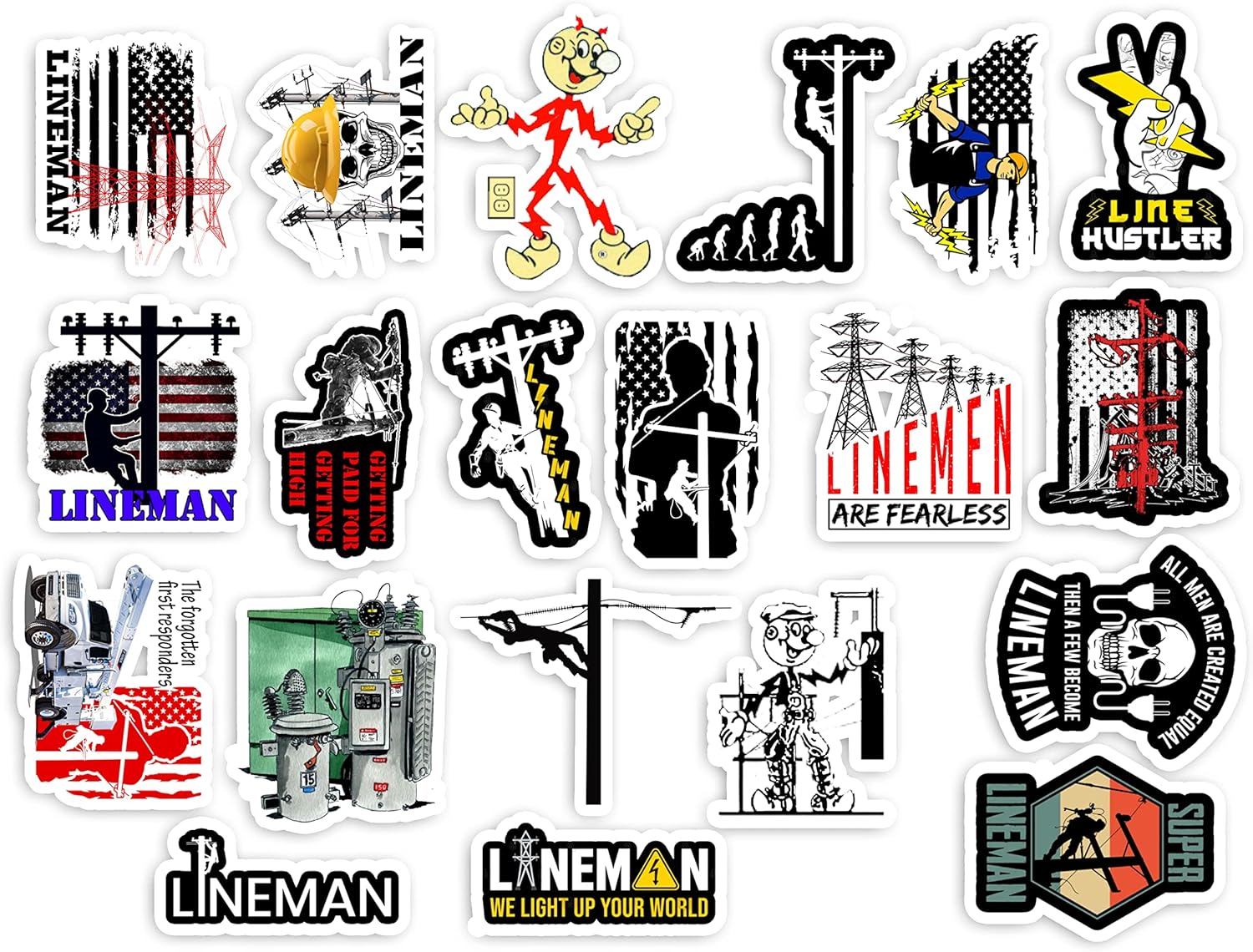 Lineman 20 Pcs Sticker Pack Vinyl Hard Hat Hardhat Stickers Decals ...