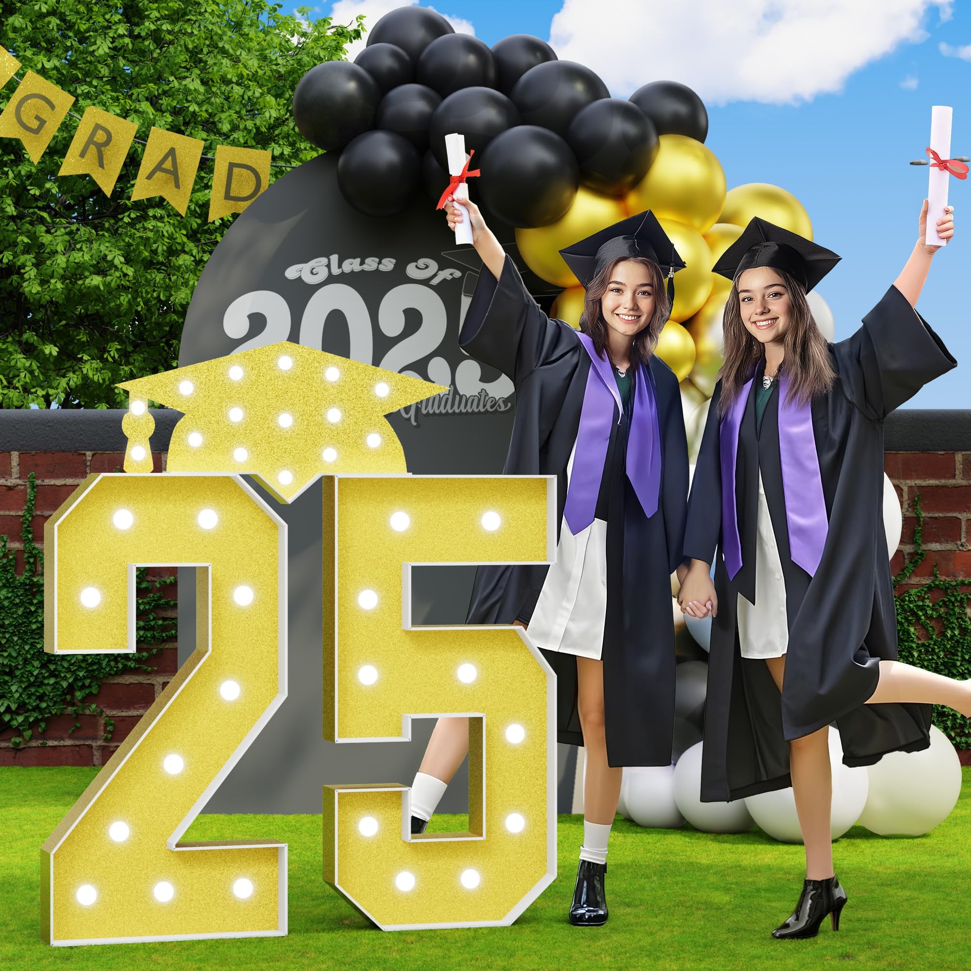 Amazon.com: Graduation Decorations Class 2025: Gold Marquee Numbers 25 ...