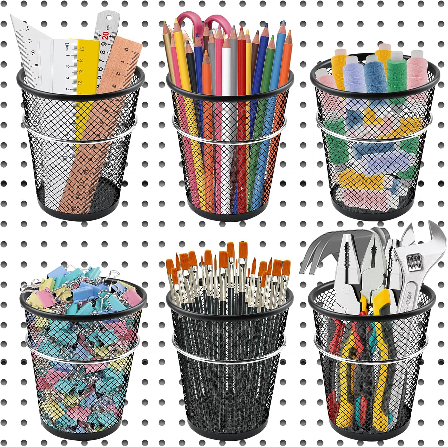 Amazon.com: Elesunory 6 Set Pegboard Cups with Ring Hooks, Metal ...