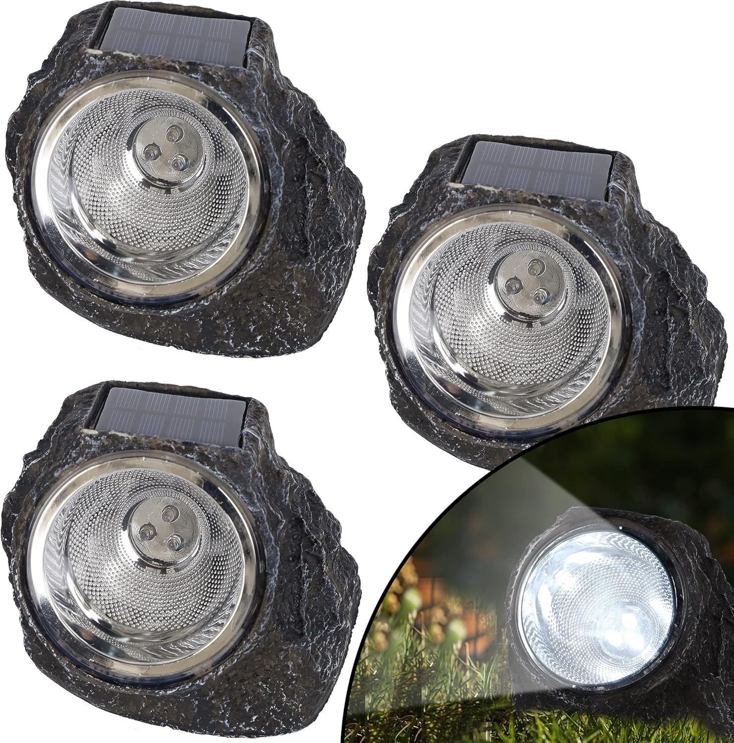 Dynaming 3 Pack Outdoor Solar Rock Lights, Solar Powered Garden ...