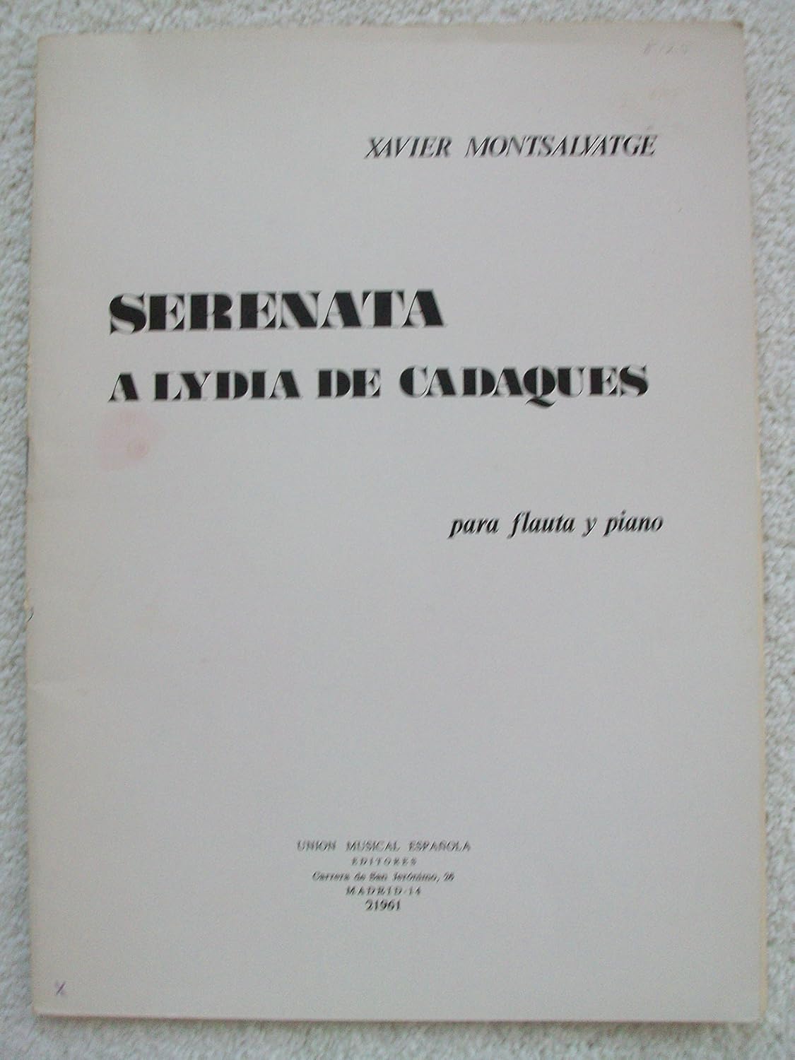 Amazon.com: Serenata a Lydia De Cadaques. For Flute & Piano: Books