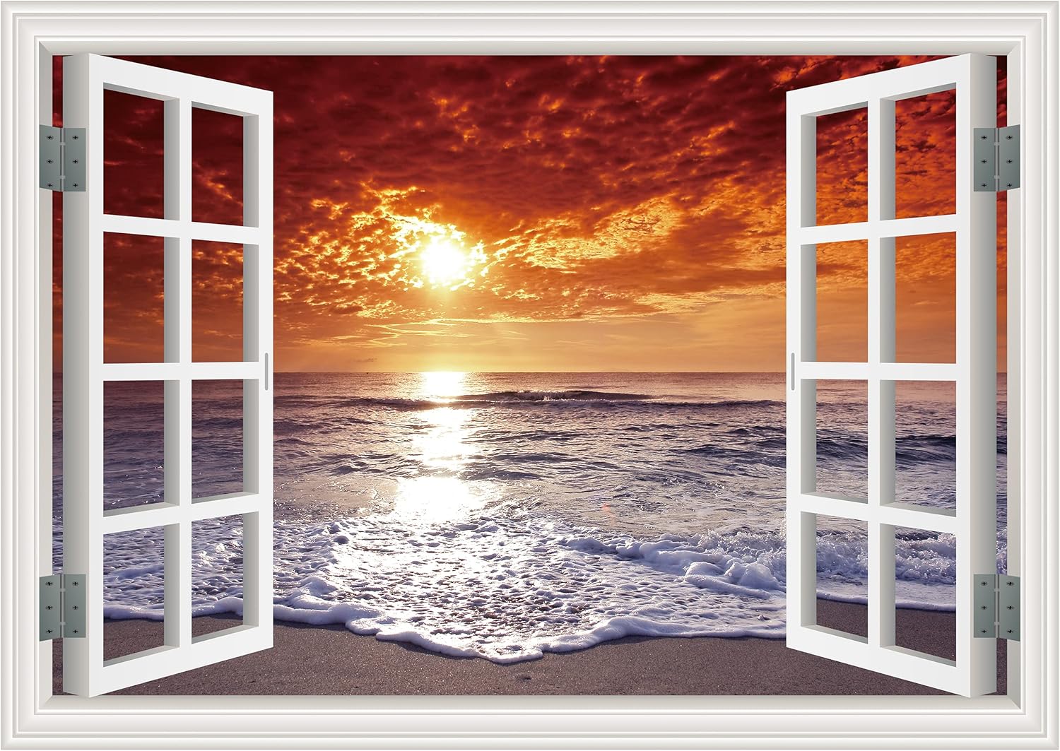 Amazon.com: FLFK Fake Window Wall Sticker - Sunset Beach Faux Window ...