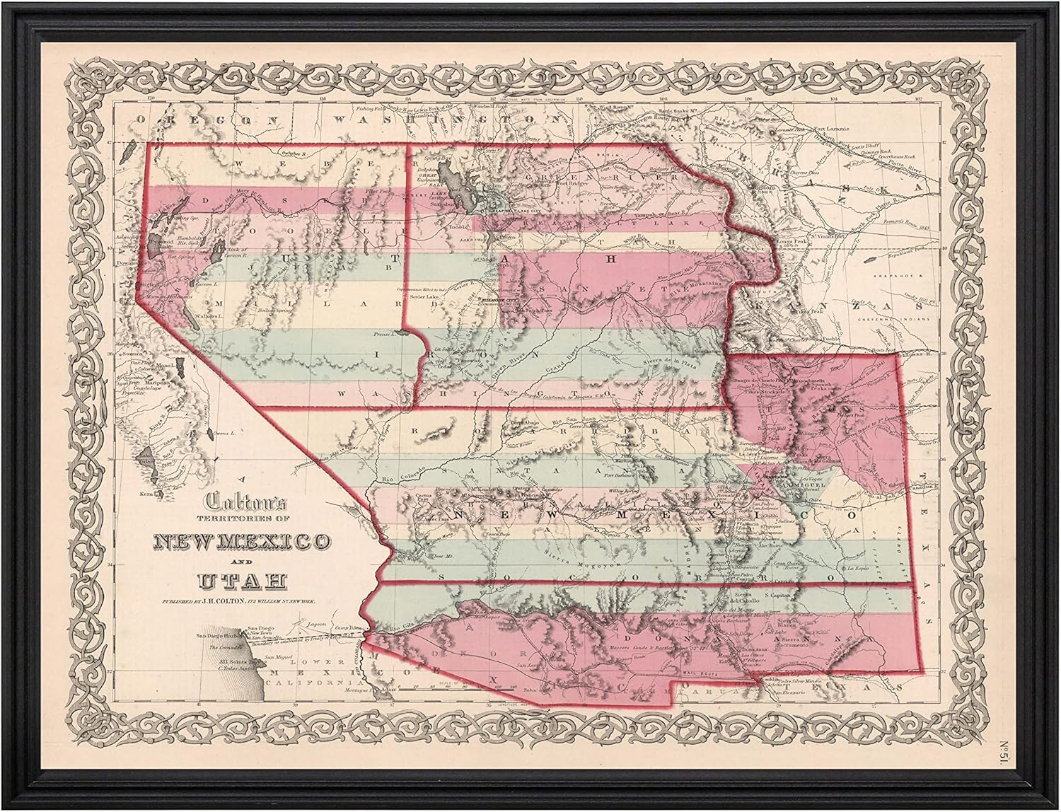 Amazon.com - New Mexico & Utah Map 1861 - Museum Quality Vintage New ...