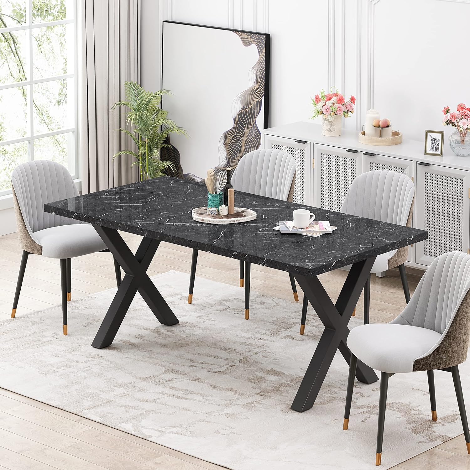 Amazon.com - LUMISOL Modern Marble Dining Table for 6-8, Wood Dining ...
