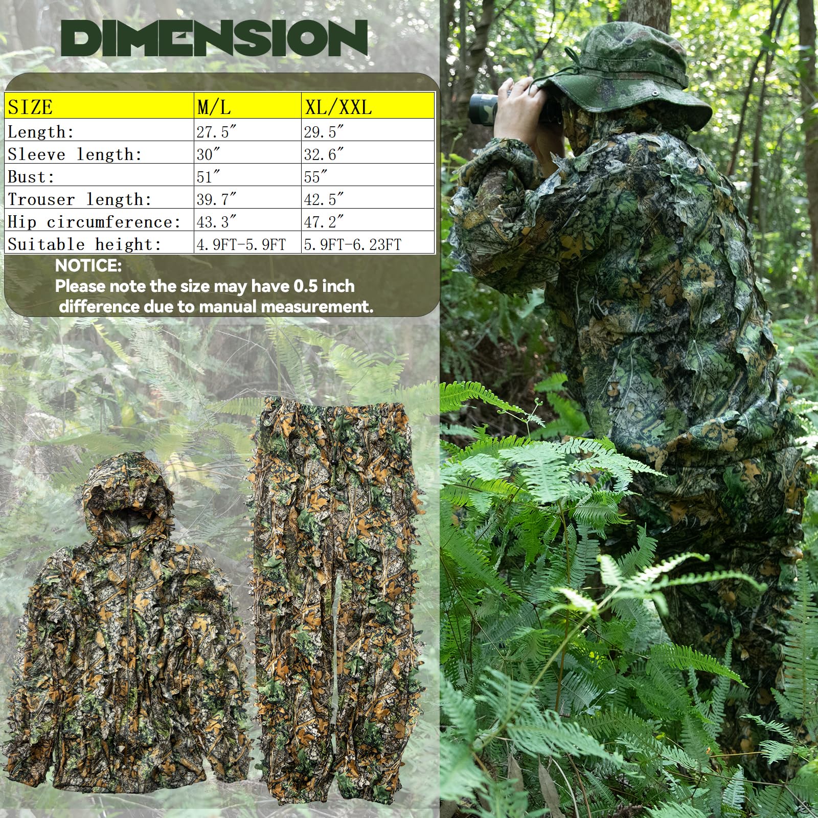 Woodland Gilly Suit For Men MOPHOTO Ghillie Suit - 3D Leafy Camo ...