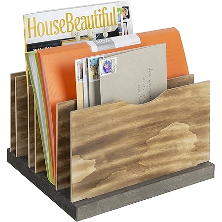 Amazon.com: MyGift Rustic Brown Wood Office Desktop Document Organizer ...