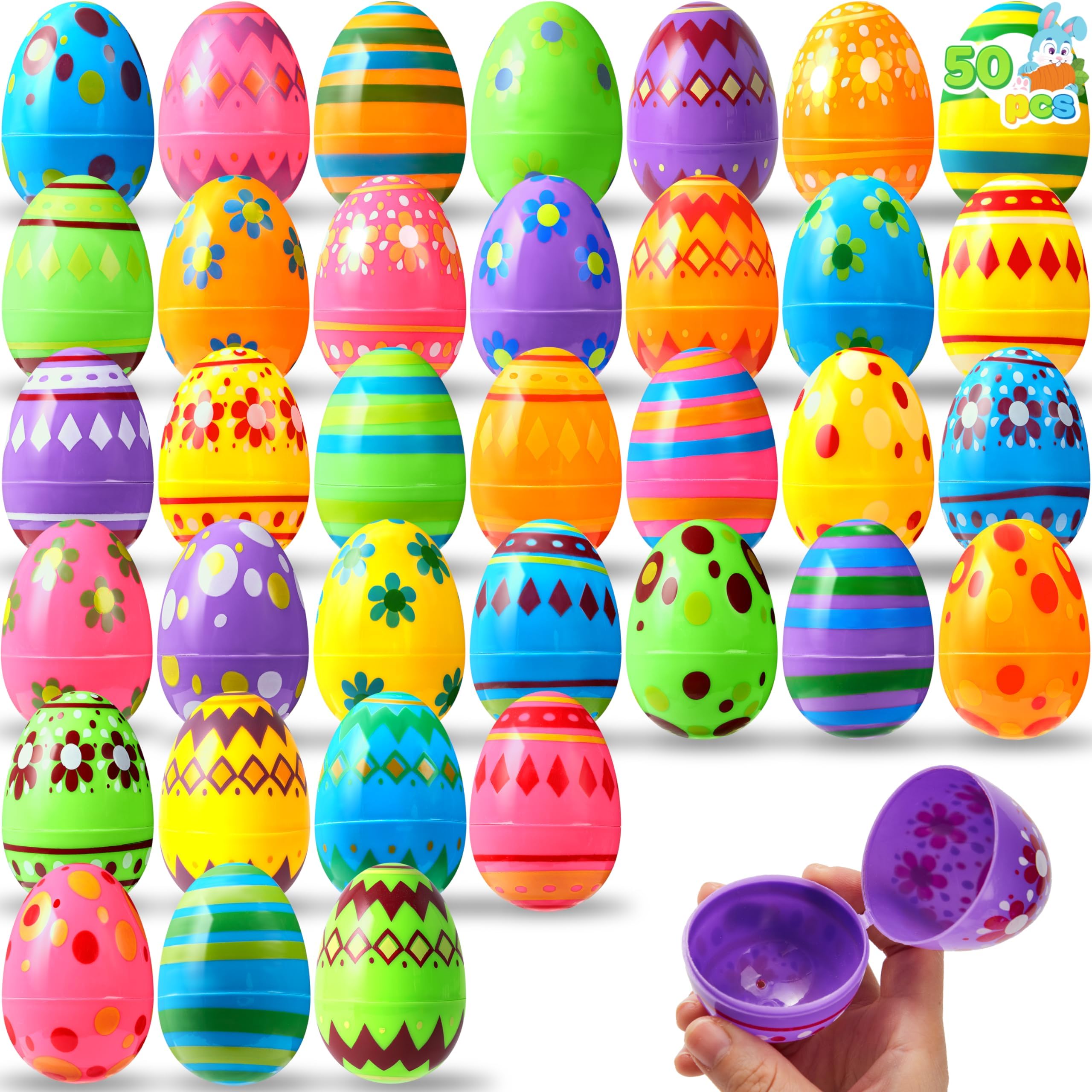 Amazon.com: JOYIN 50 Pcs Printed Easter Eggs, 3.15" Fillable Plastic ...