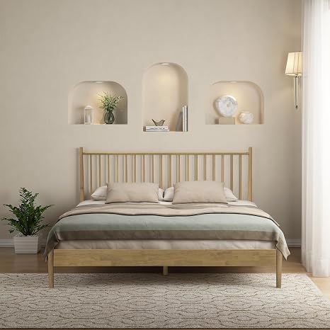 Amazon.com: NTC Inno Wooden Bed Frame with Headboard, Solid Oak and ...