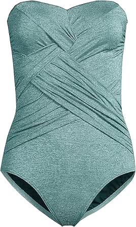 Lands' End Women's Slender Suit Shine Bandeau Tummy Control Chlorine ...