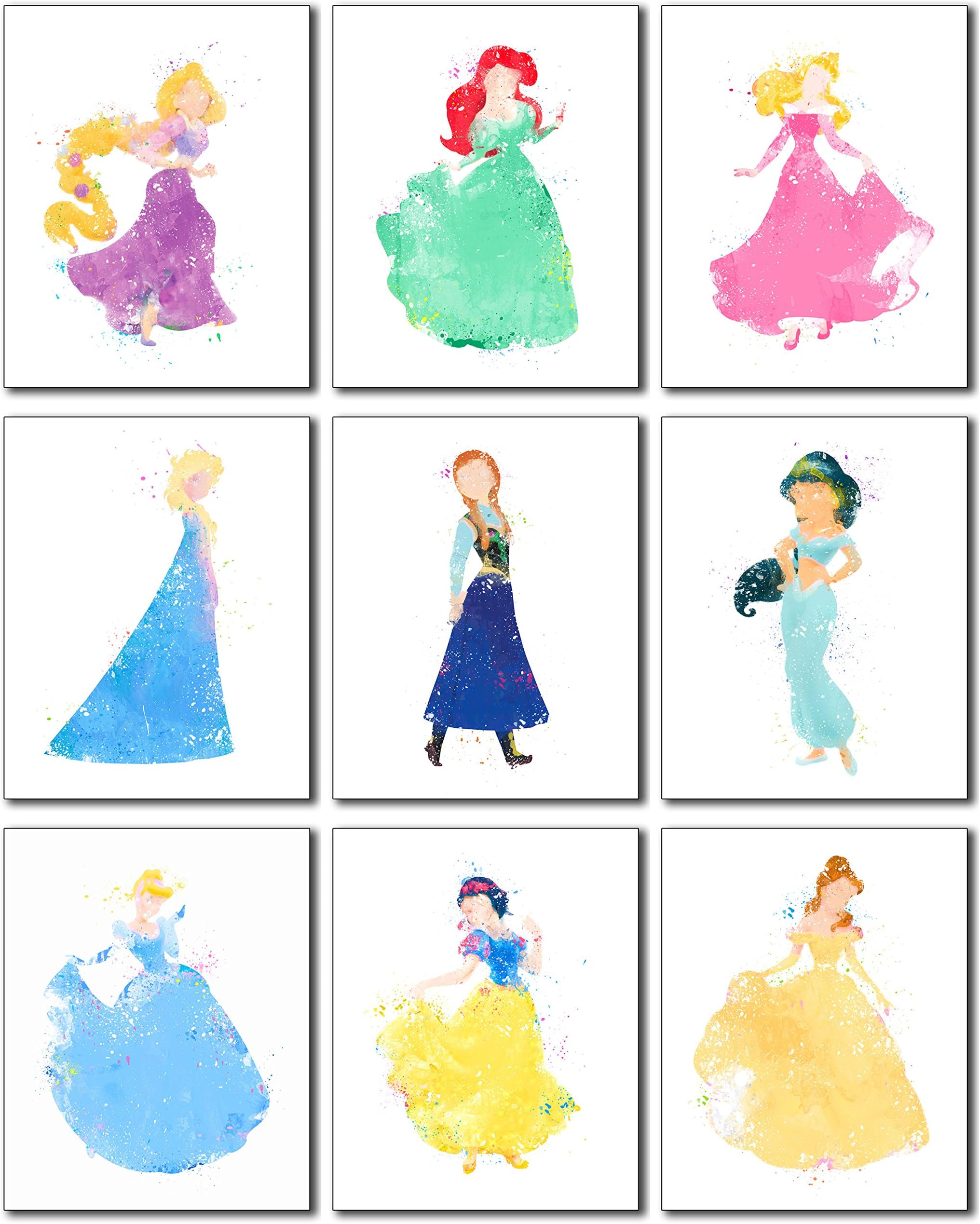 Disney Princess Watercolor Prints - Set of Nine 8x10 Photos - Rapunzel ...