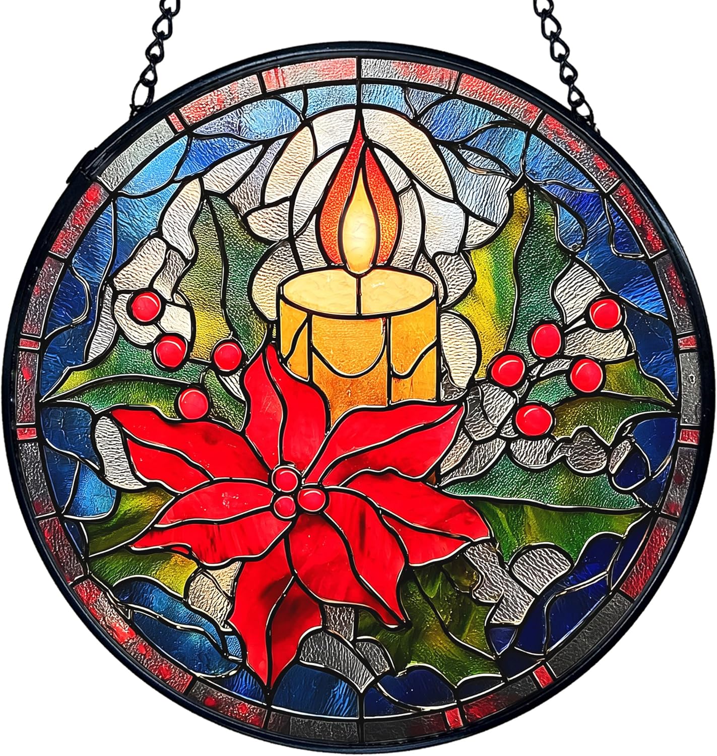 Amazon.com: TNUW Christmas Stained Glass Window Hanging, Retro Winter ...