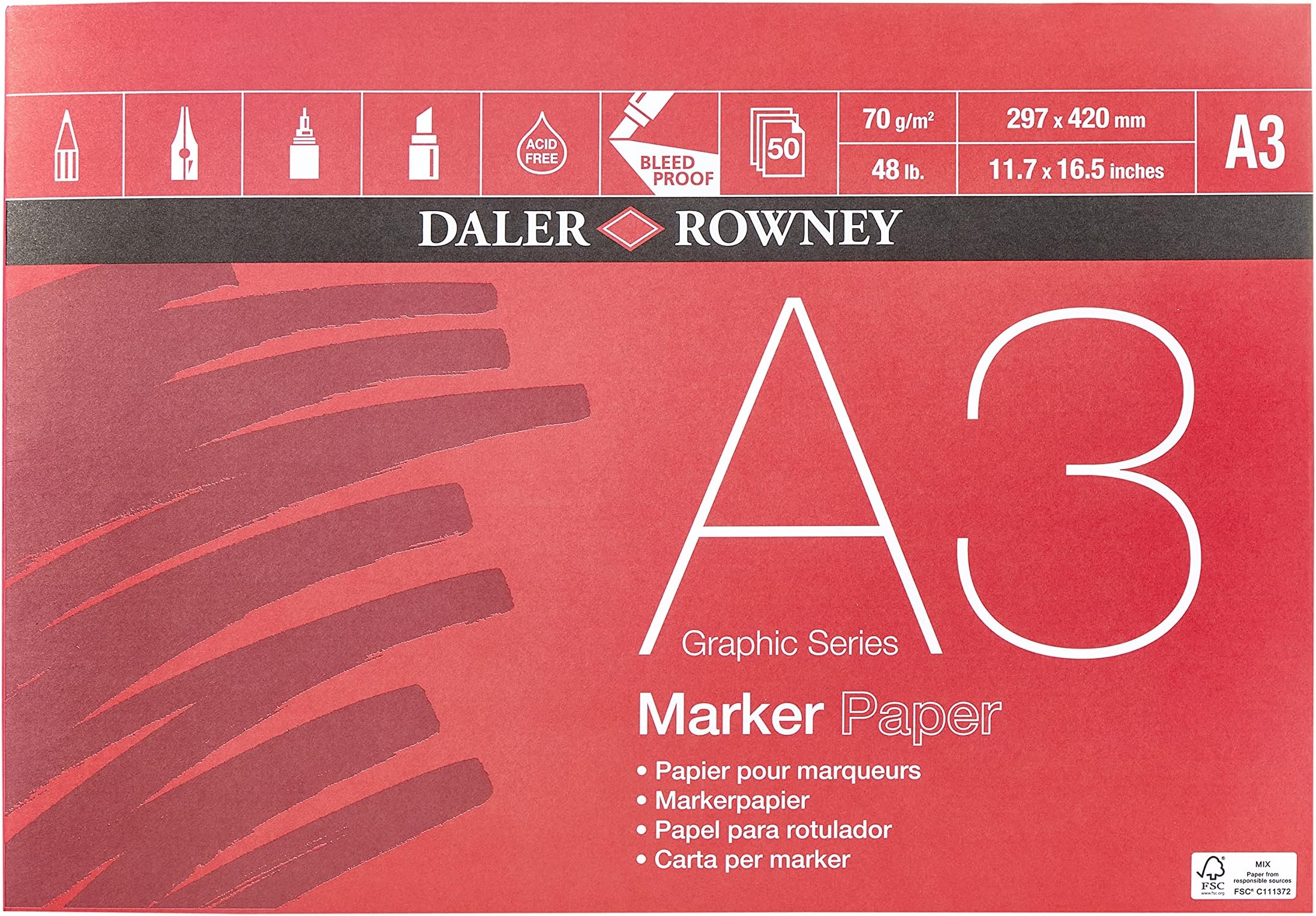 Daler-Rowney Graphic Series Marker 70gsm A4 Paper Pad, Smooth Surface ...