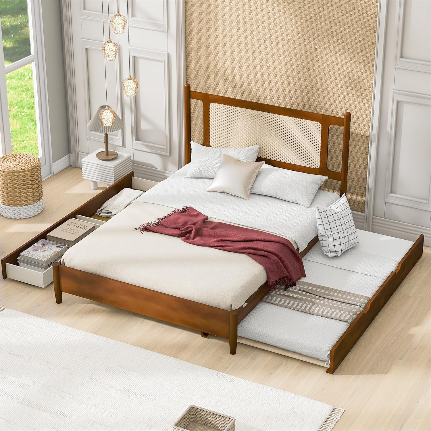 Amazon.com: LOONGYOON Queen Size Wooden Platform Bed Frame with 2 Big ...