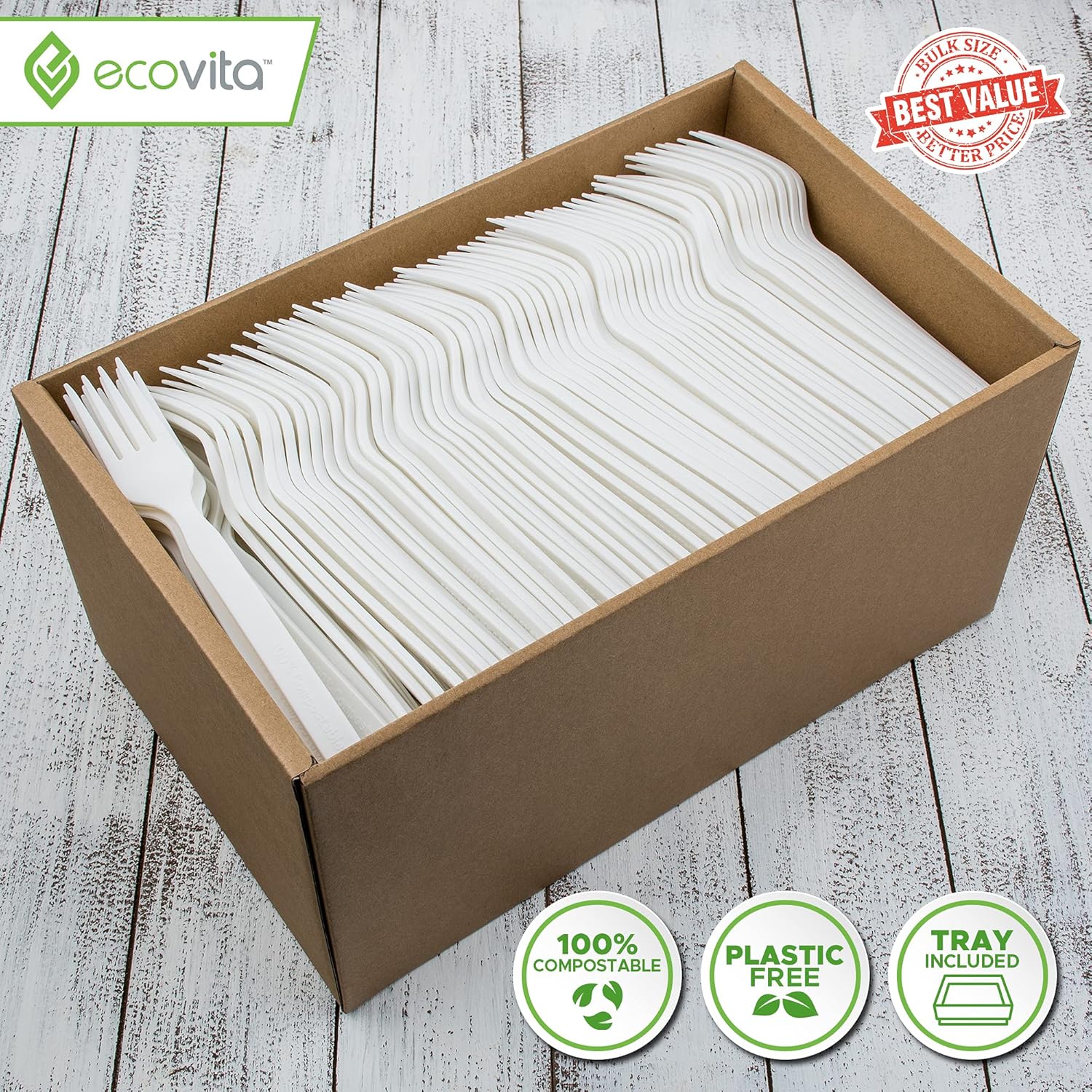 Eco-Friendly Compostable Forks - 140 Large Disposable Utensils with ...