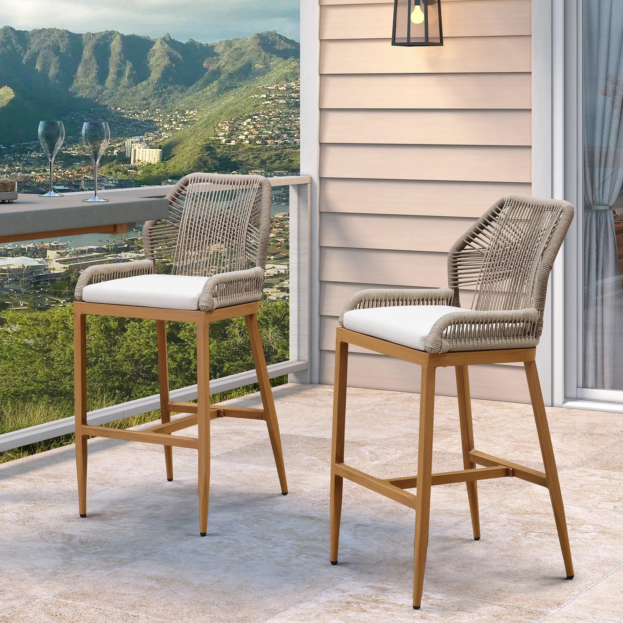 Patio Barstool Set With Cushions High Top Patio Table And Chairs 3 ...