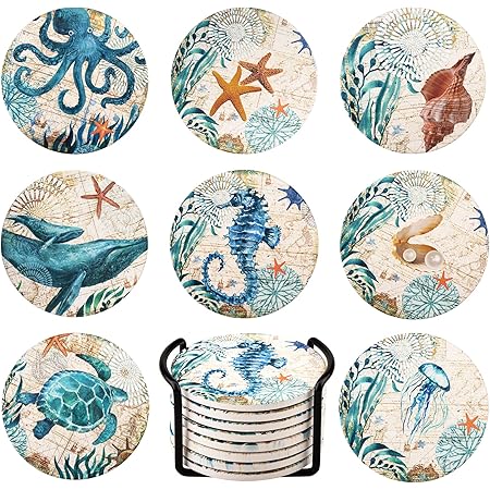Round Ocean Wave Epoxy Resin and Bamboo Coaster Drink Mat - 5 Pack - by ...