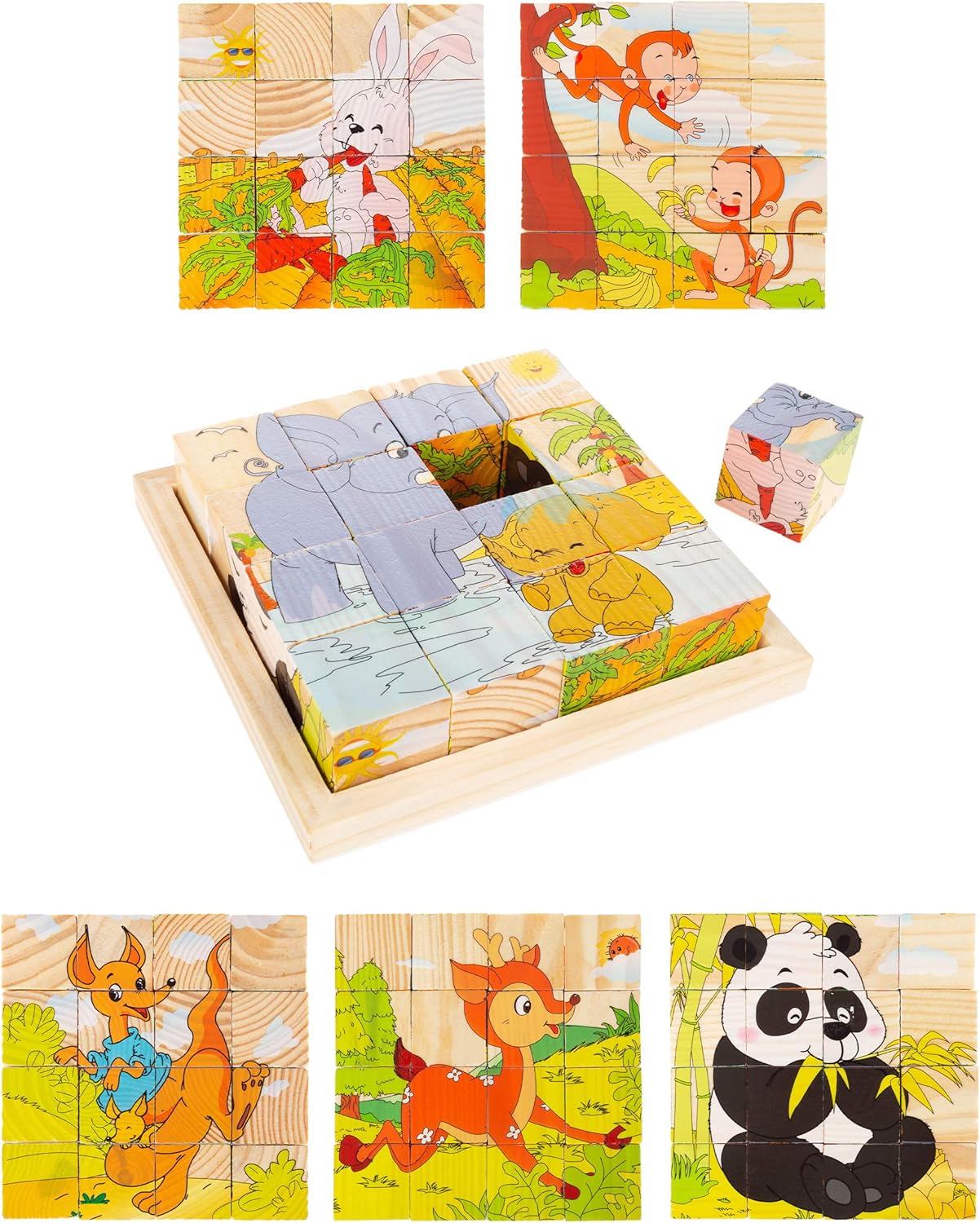 Amazon.com: Animal Block Puzzle- 6-in-1 Zoo Patterns - Elephant, Monkey ...