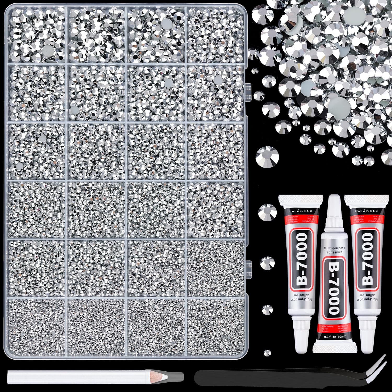Amazon.com: 25000Pcs Resin Rhinestones with Tweezers for Crafting ...