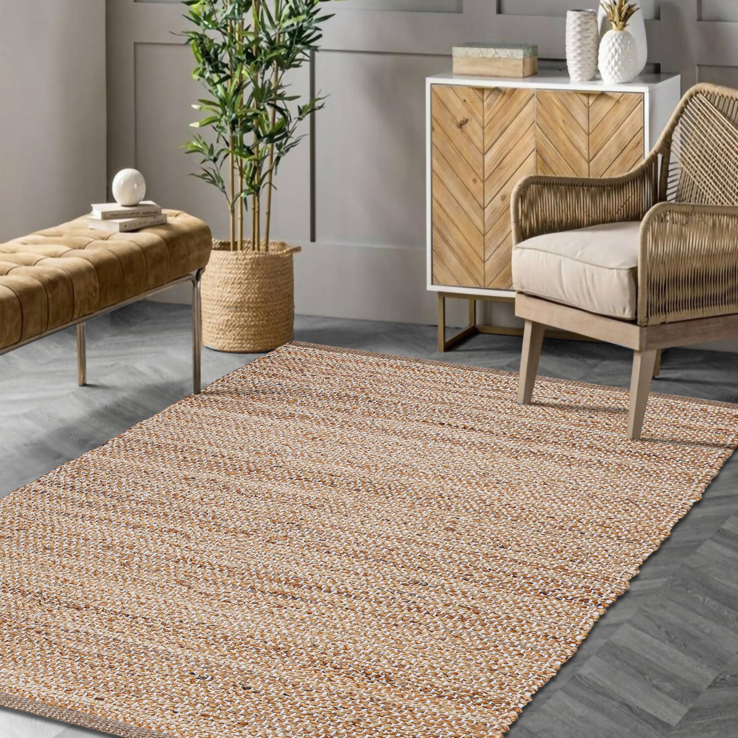 Amazon.com: Hausattire Jute Woven Area Rug 3'x5' - Natural, Hand ...