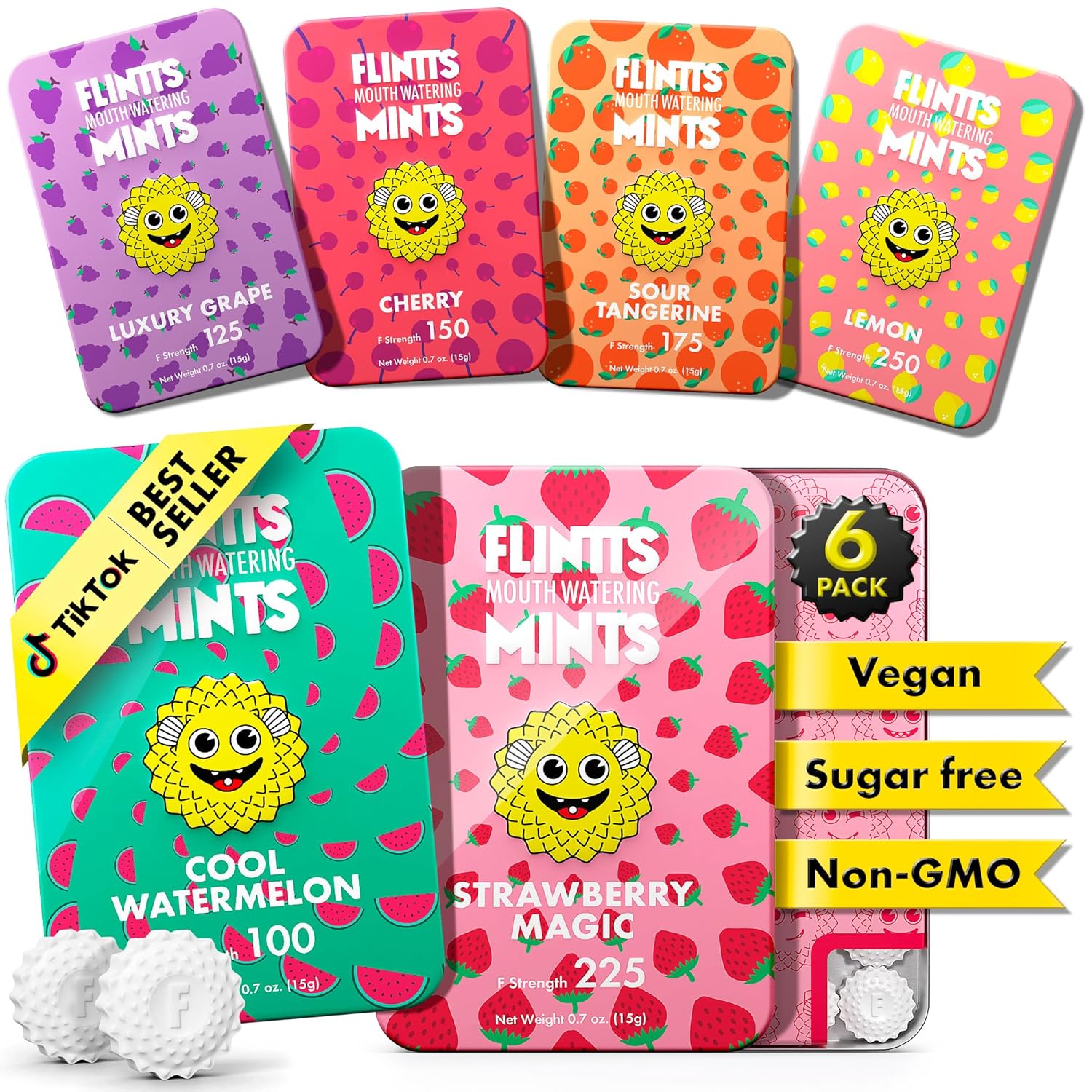 Amazon.com: Flintts Mints Fruit Troop – Sugar Free Mouthwatering Mints ...