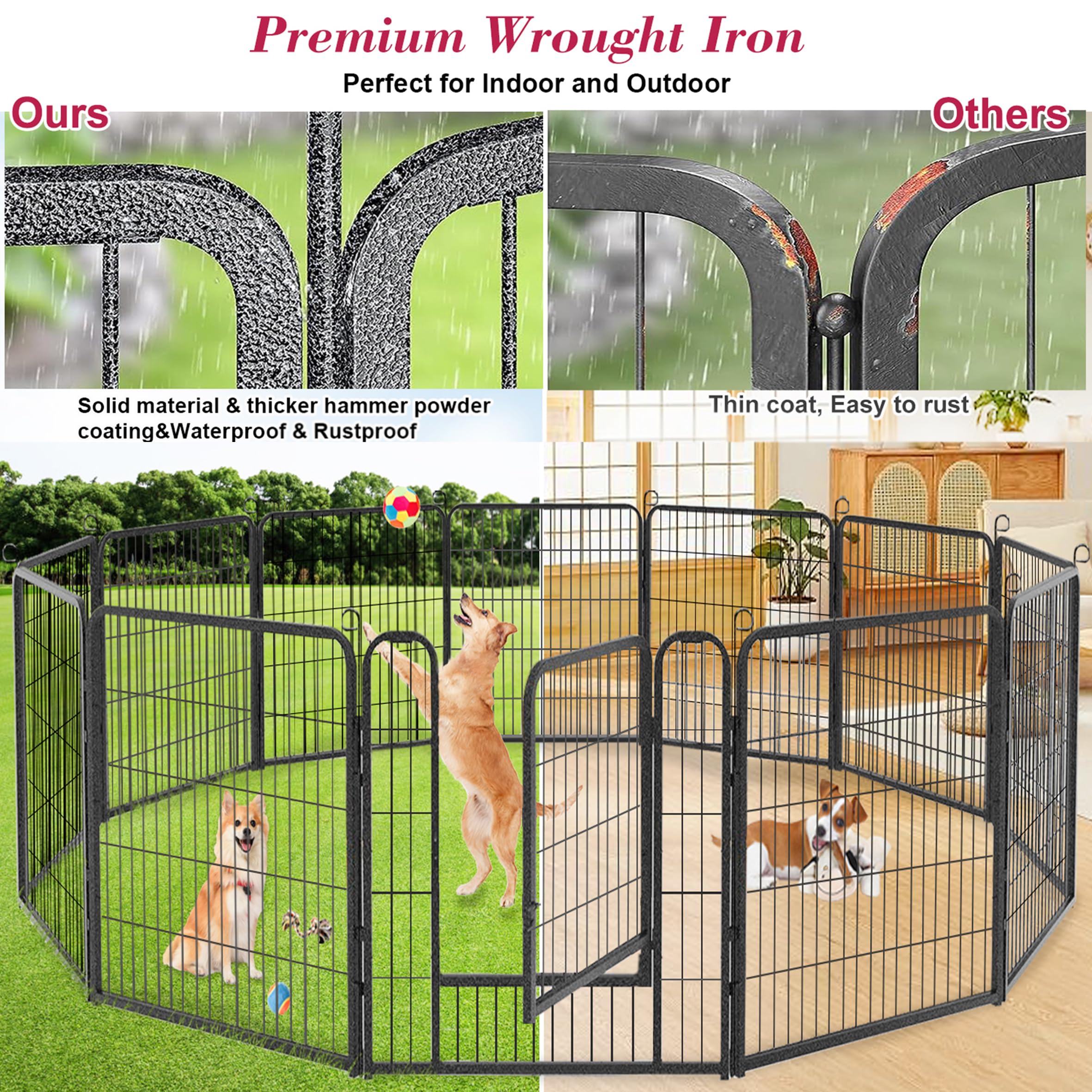 Jhsomdr Dog Playpen Indoor Puppy Pen Large Dog Pen Indoor 32" Heavy ...
