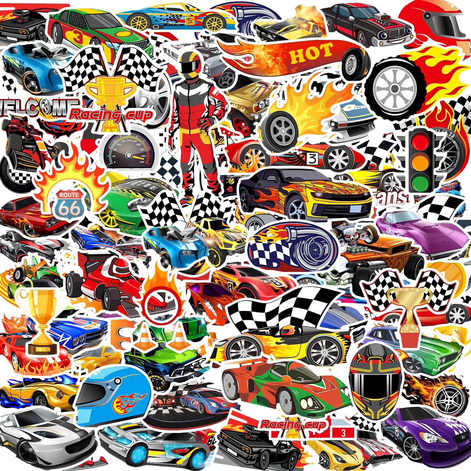 Amazon.com: 100pcs Race Car Theme Waterproof Vinyl Stickers - Racing ...