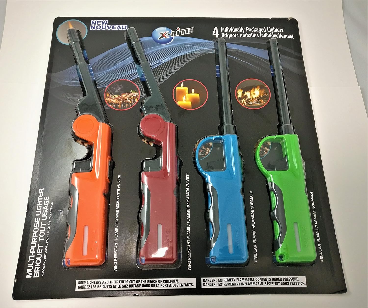 X-Lite 4 Individually Packaged Lighters 2 x Wind Resistant 2 x Standard ...