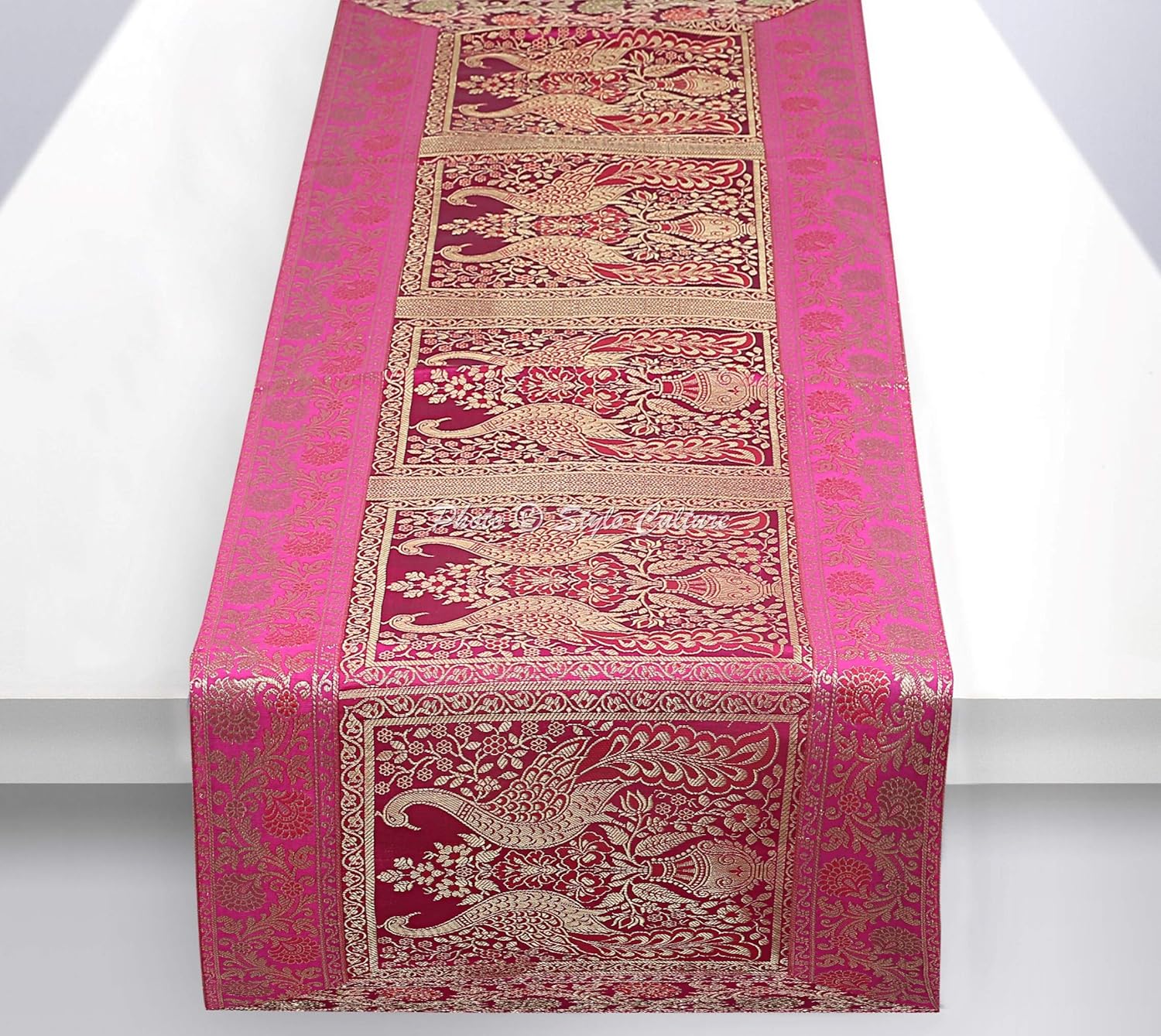 Amazon.com: Stylo Culture Indian Coffee Table Runner Magenta Gold ...